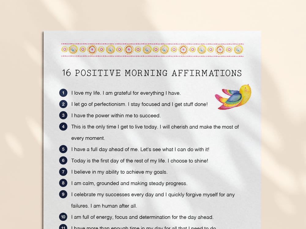 Printable positive morning affirmations list