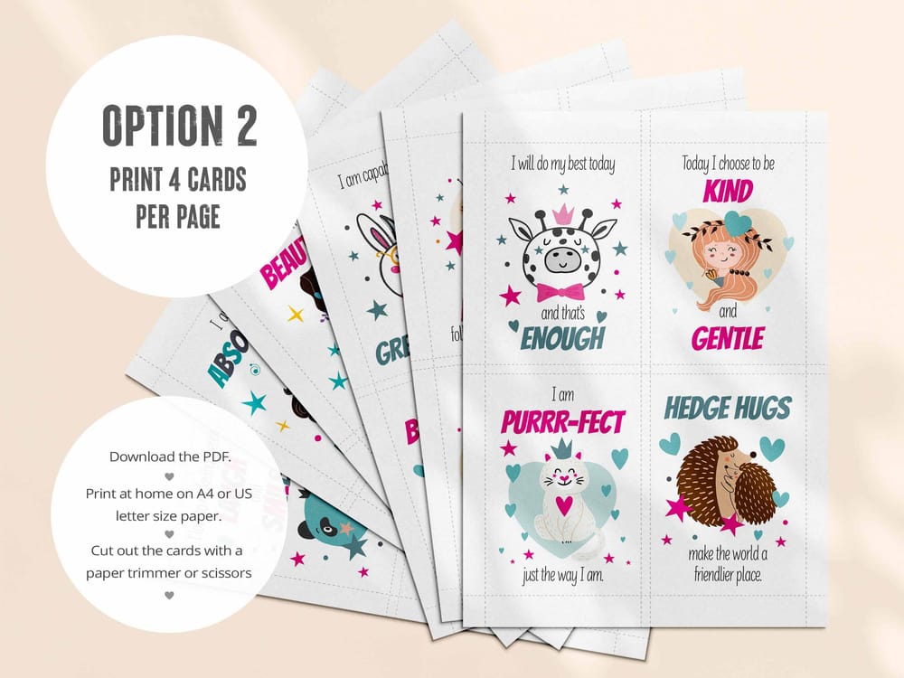 32 printable kids positive affirmation cards, lunch cards