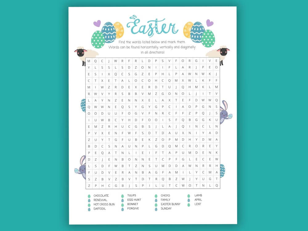 Printable word search for kids: Easter.