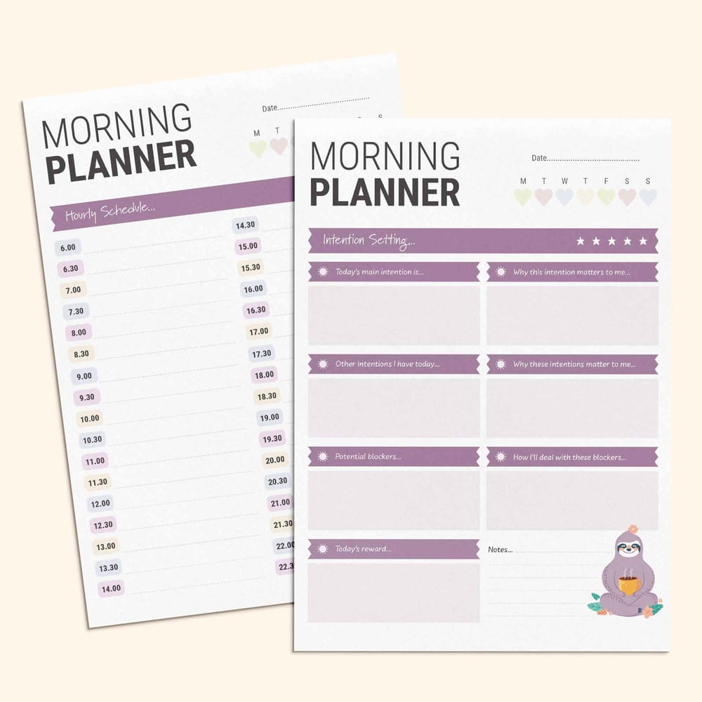 Printable morning routine daily planner worksheets & to dos