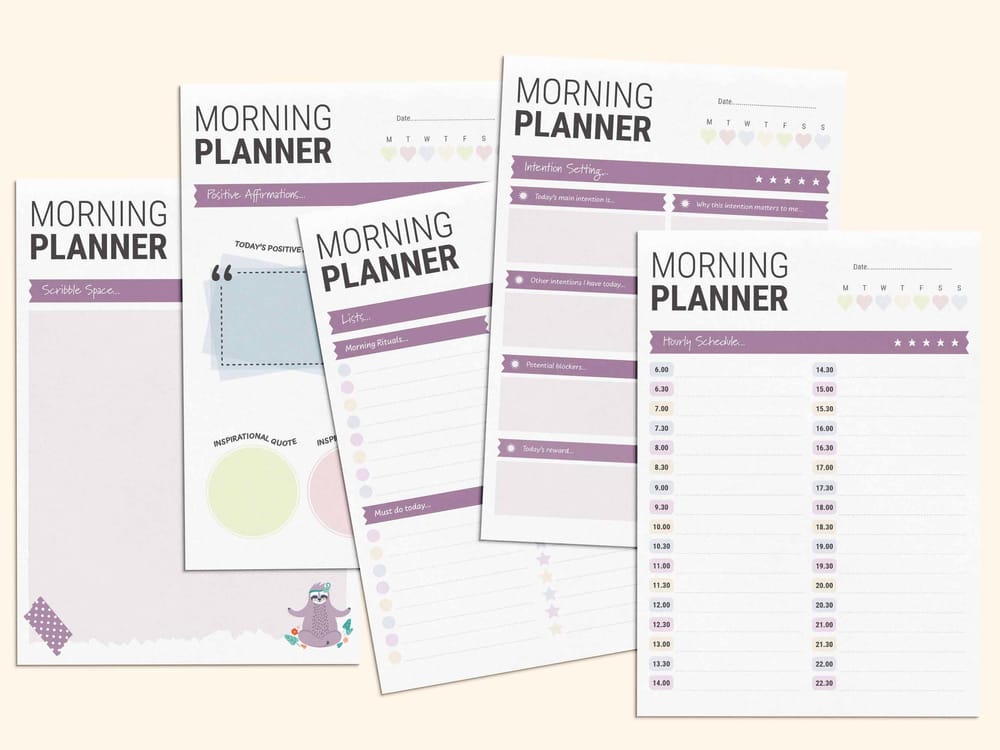Printable morning routine daily planner worksheets & to dos