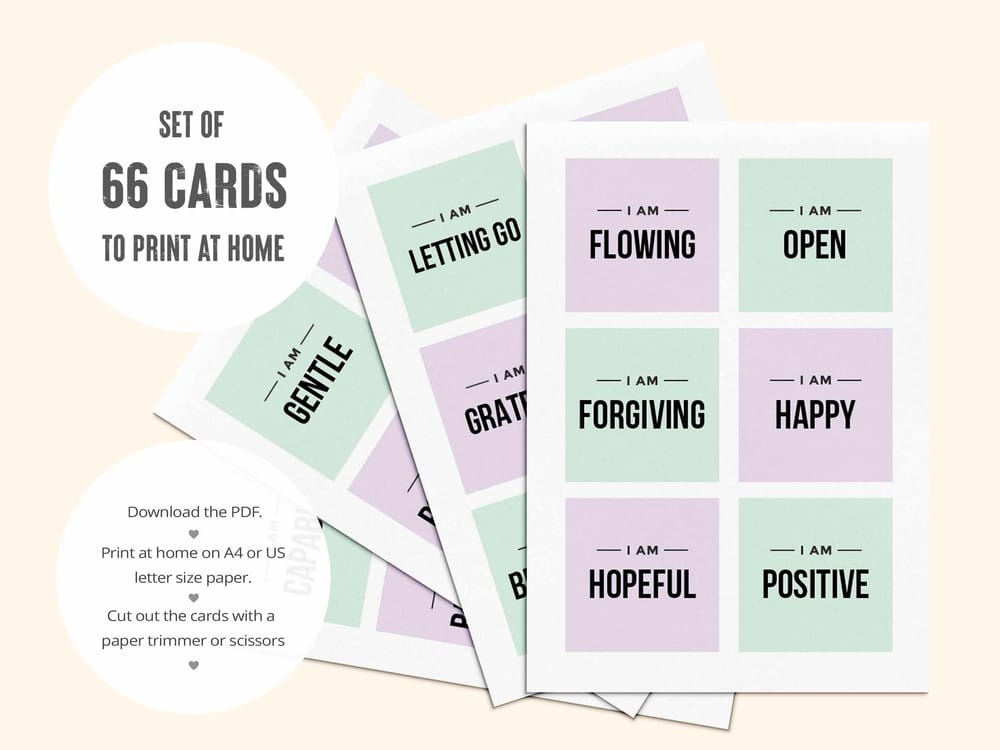 66 printable 'I AM' affirmation cards. Editable in CANVA