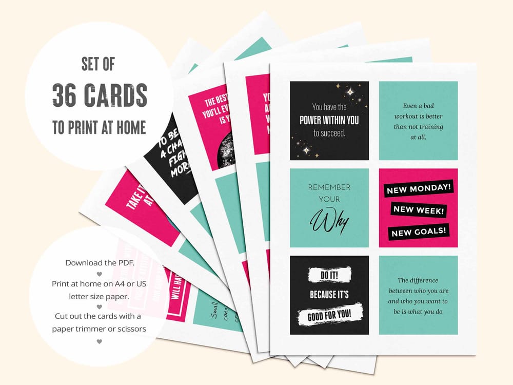 36 motivational quote cards for gym, fitness, workouts, self ...