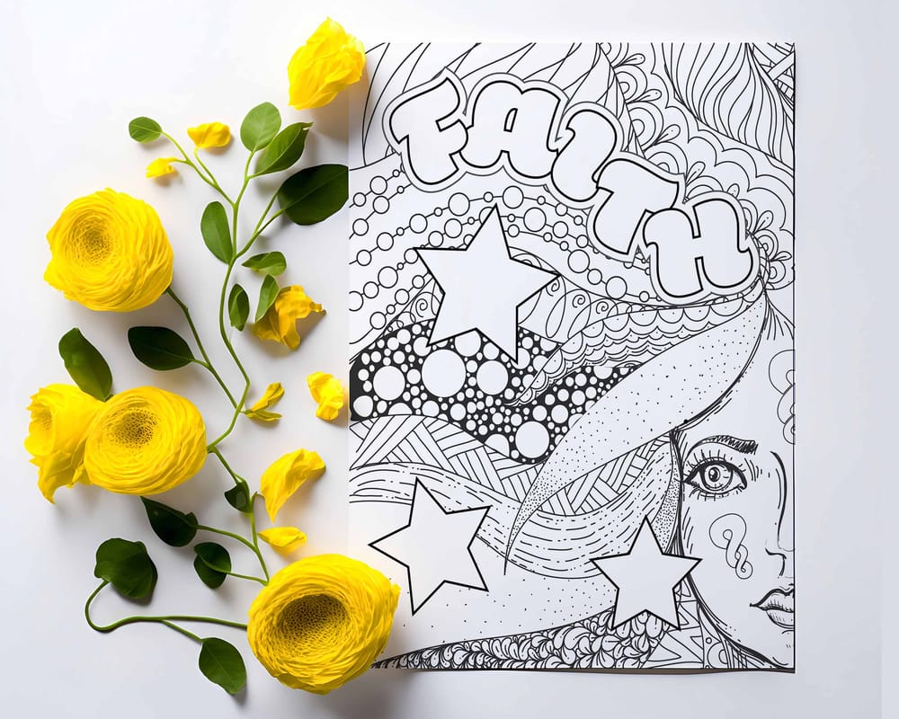 Spiritual coloring page for adults: "Faith"