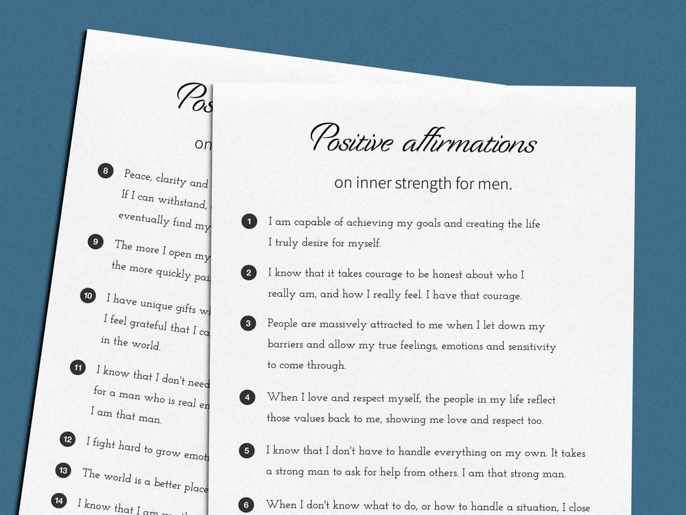 FREE printable pdf list of affirmations for men.