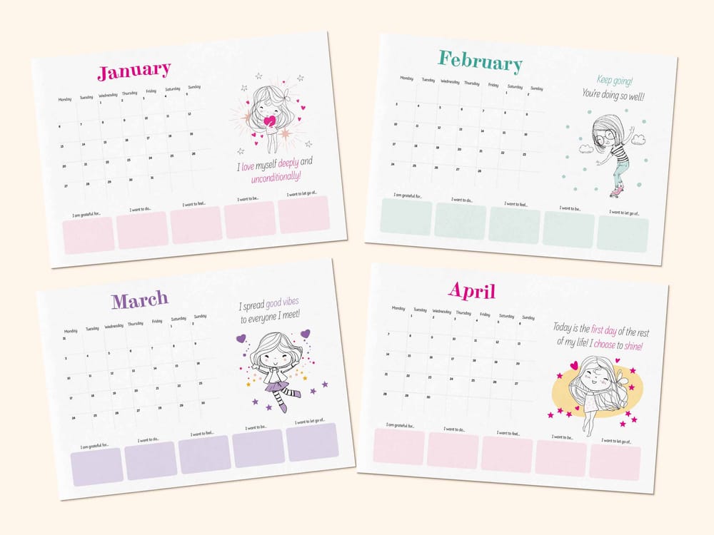 2025 positive affirmation calendar. Printable PDF.