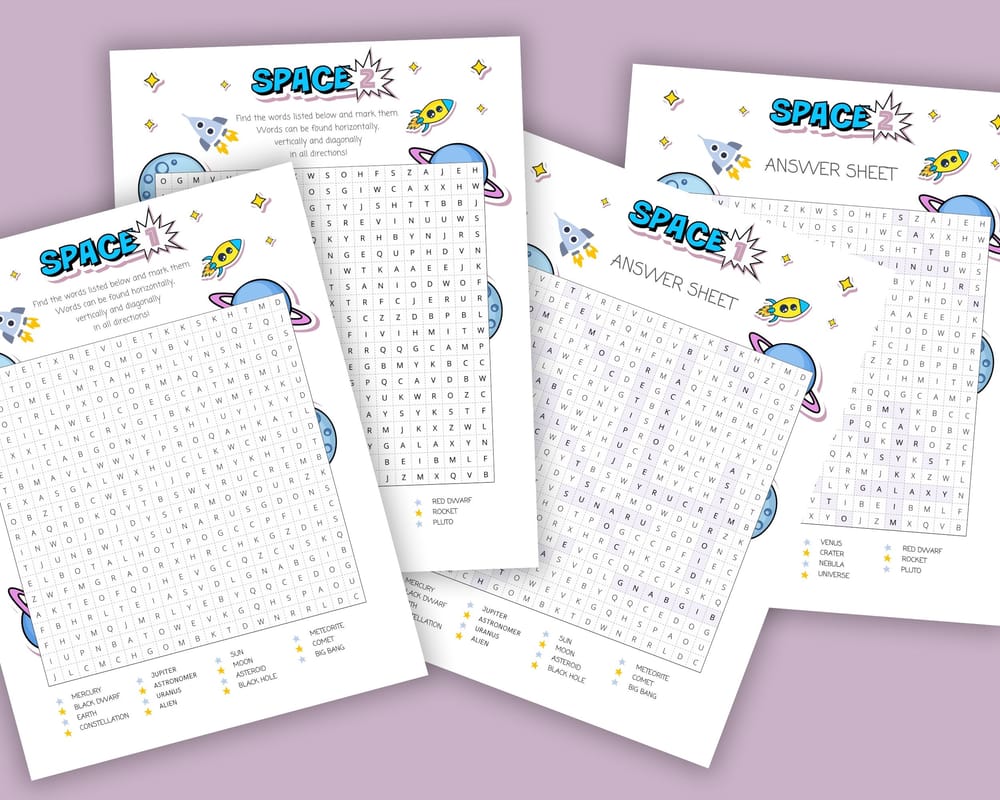 Printable space word search for kids