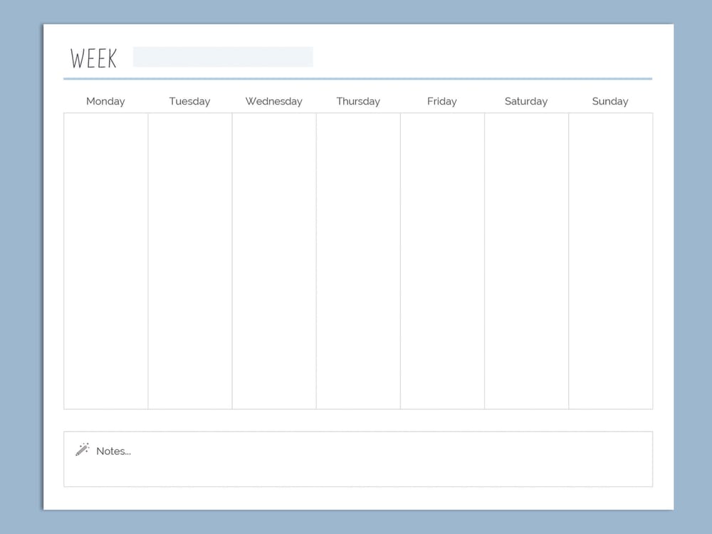 FREE printable weekly planner. Monday start.