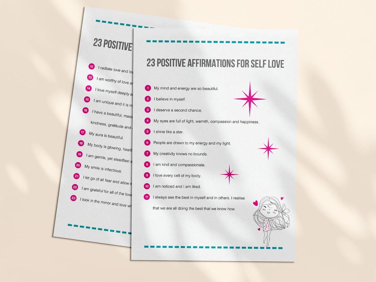 FREE Printable pdf list of self love positive affirmations