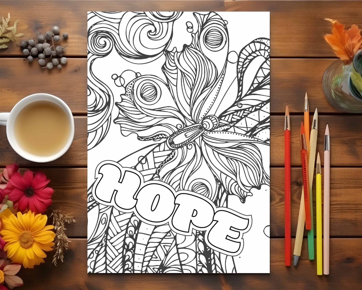 Spiritual coloring page for adults: "Hope"