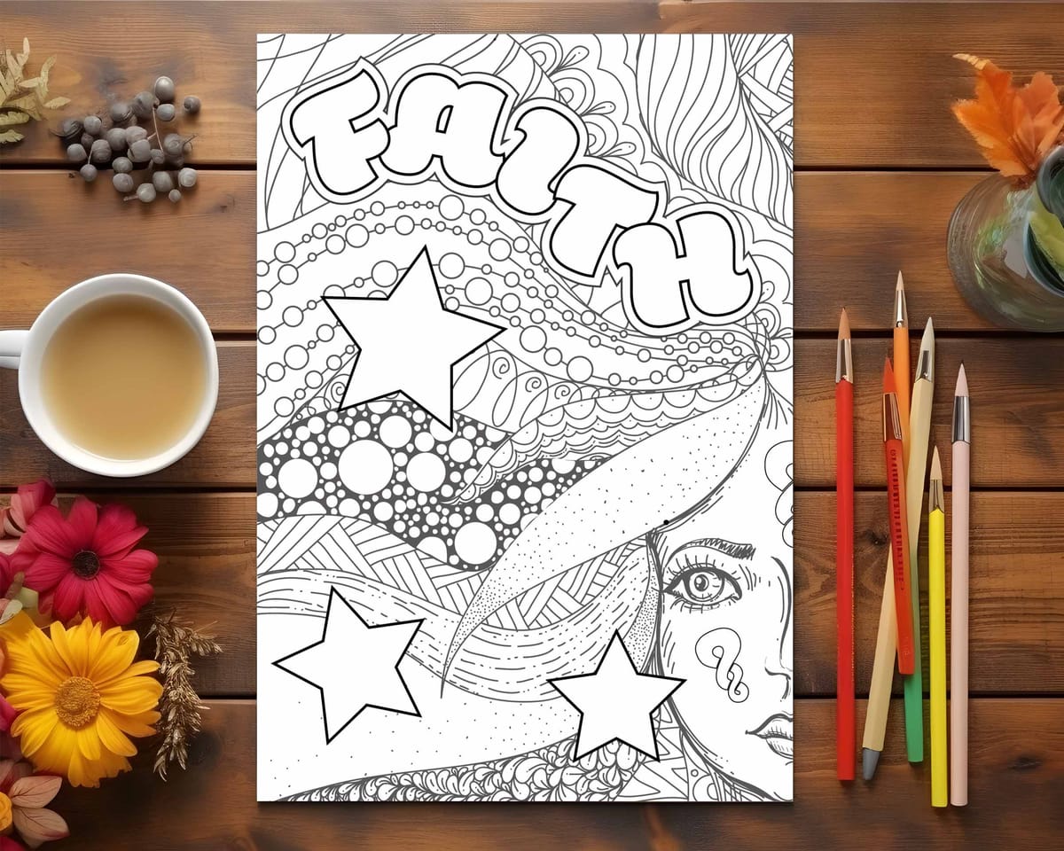 Spiritual coloring page for adults: "Faith"