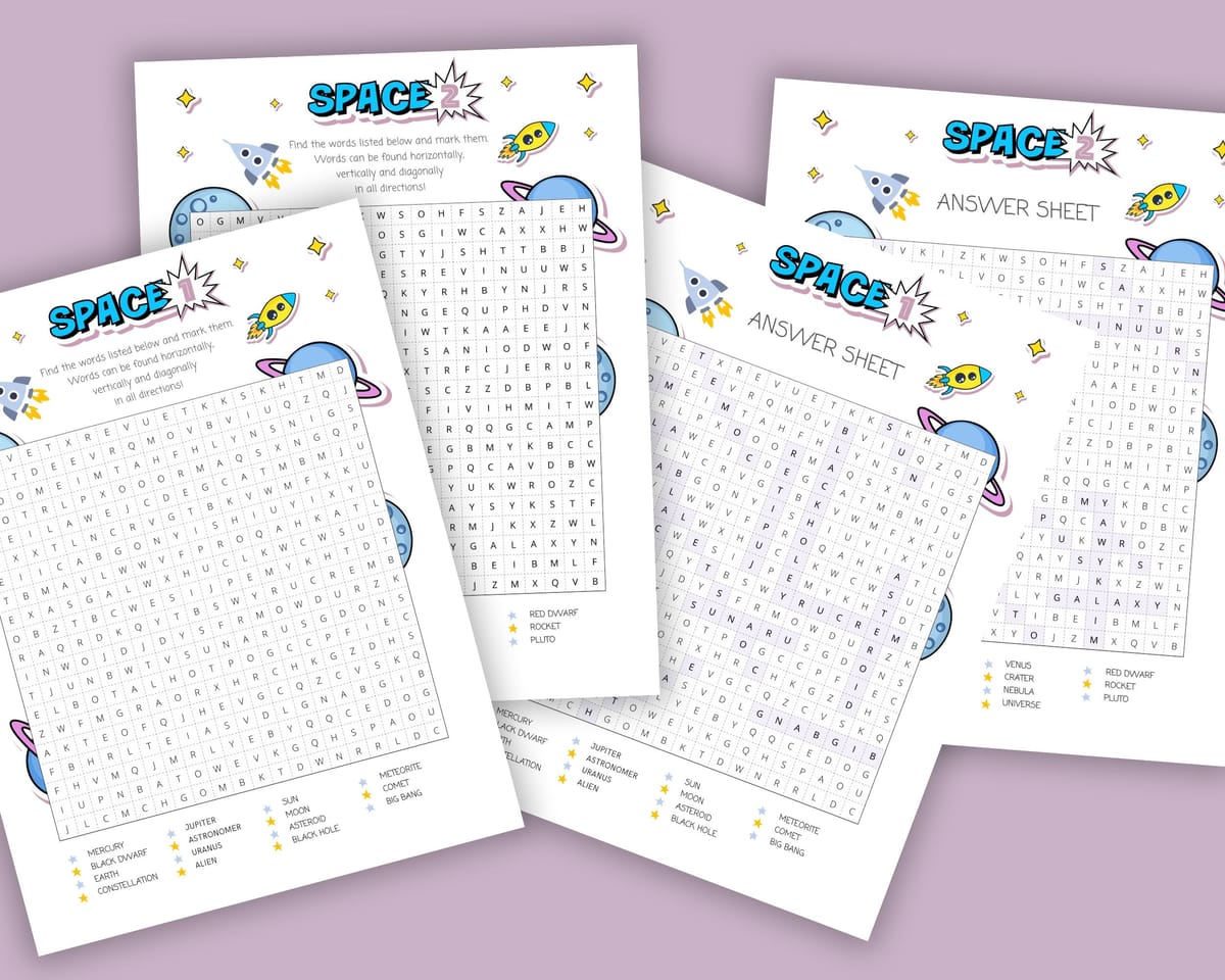 Printable space word search for kids