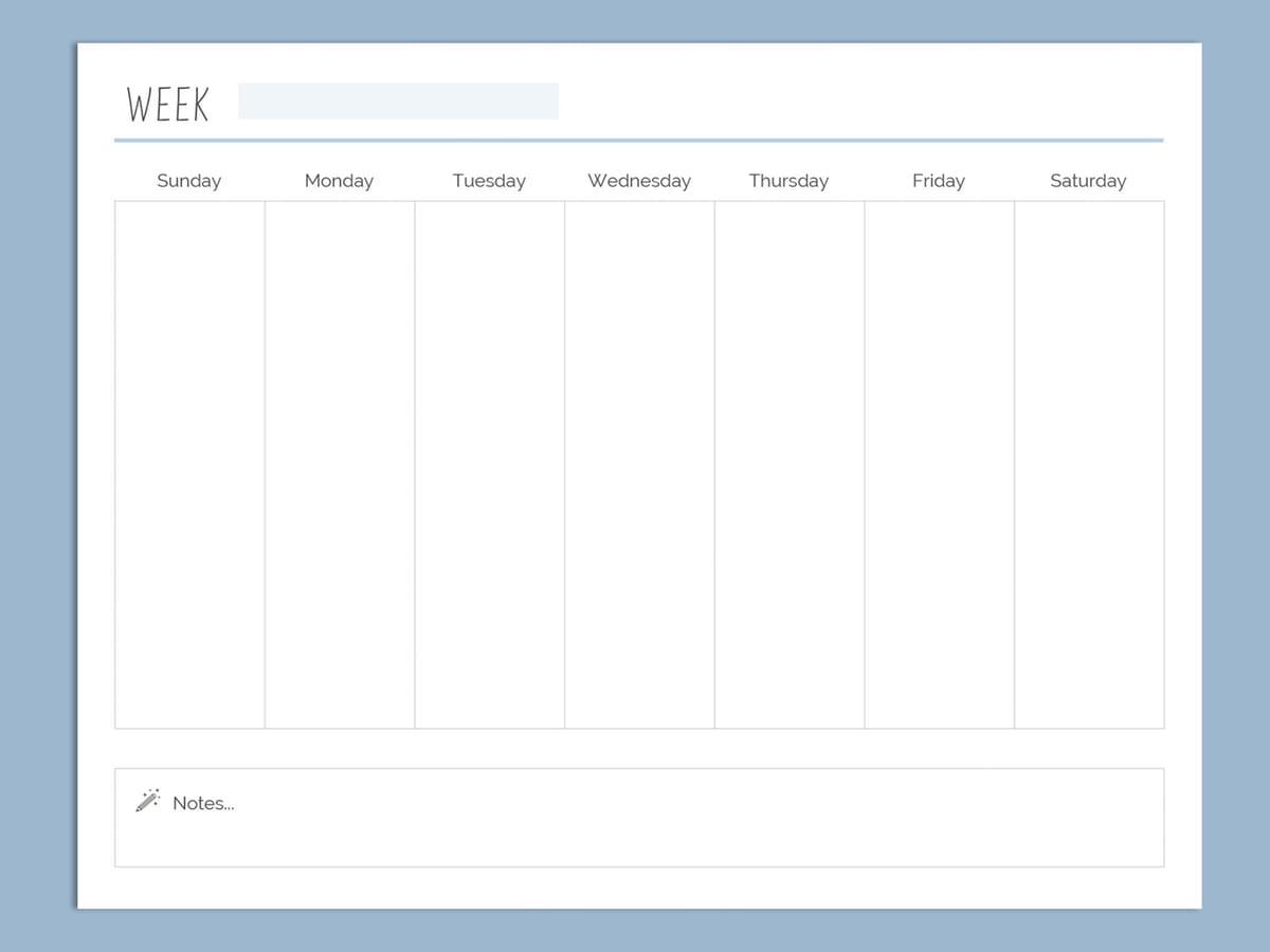 FREE printable weekly planner. Sunday start.