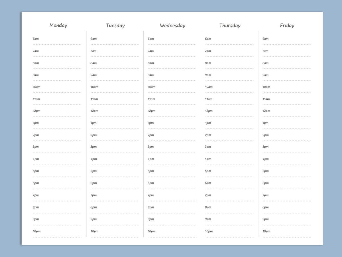 A FREE Monday to Friday hourly time blocking sheet