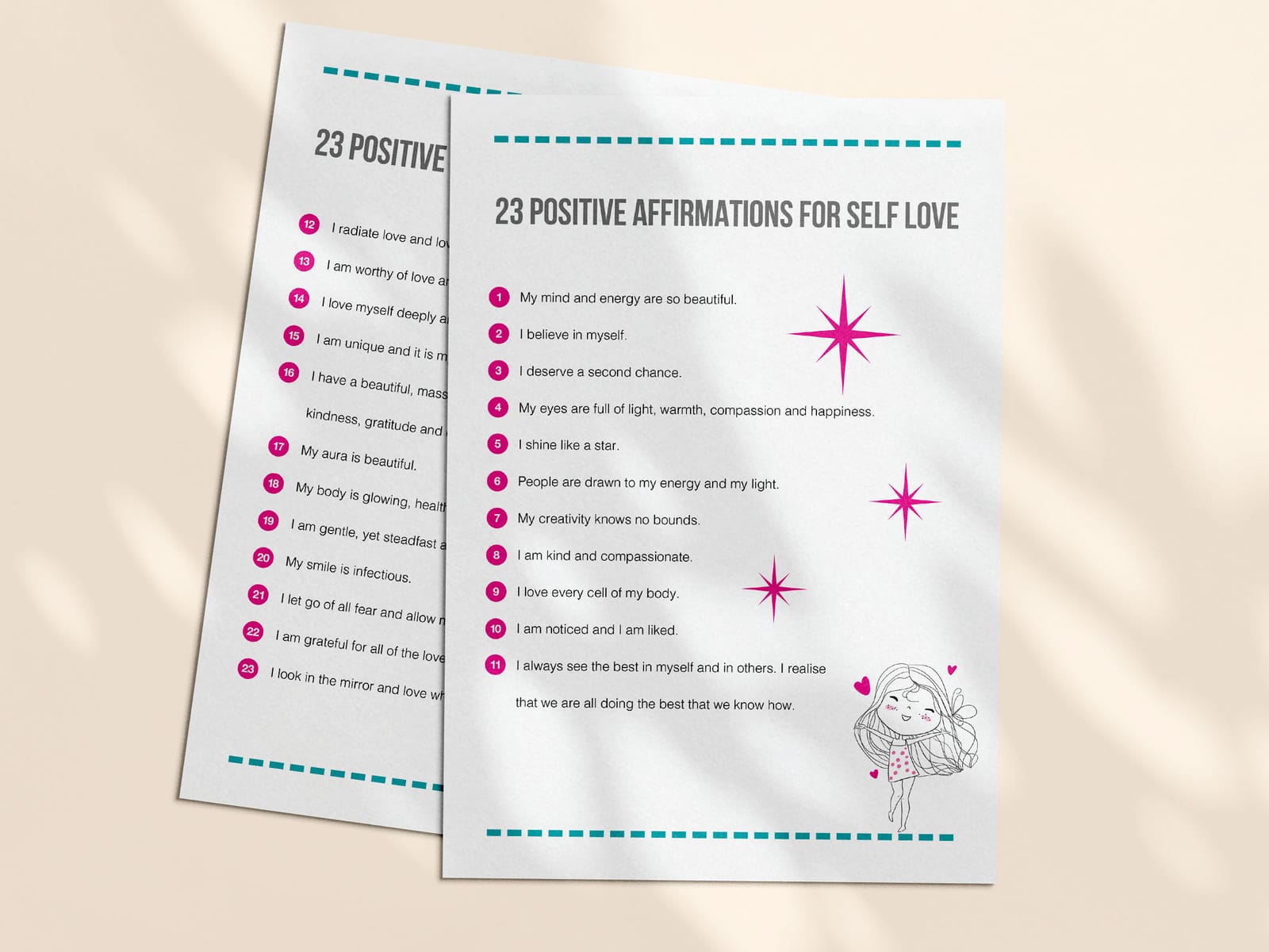 FREE Printable pdf list of self love positive affirmations