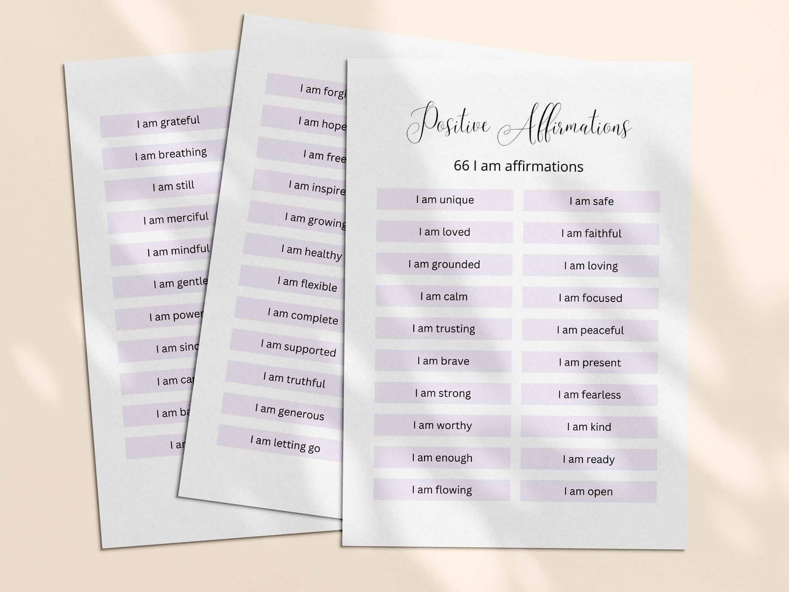 FREE printable pdf list of I AM affirmations.