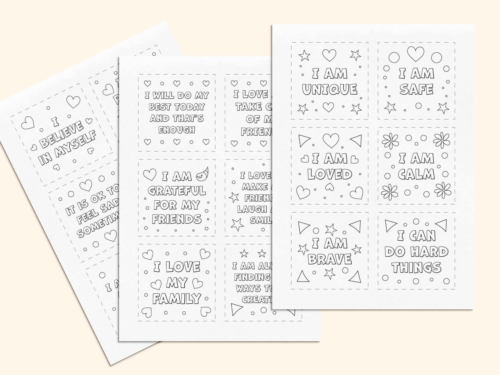 FREE kids coloring affirmation cards. Printable PDF.