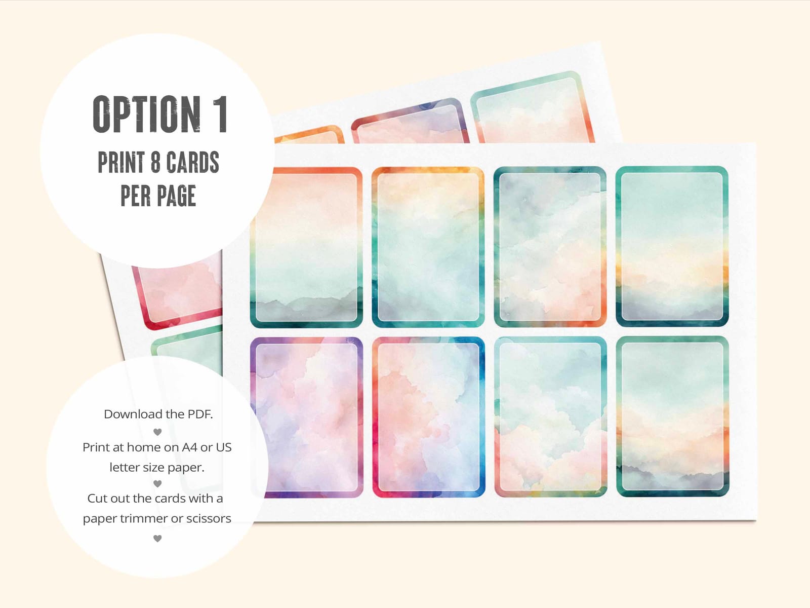 16 FREE watercolor blank printable affirmation cards.