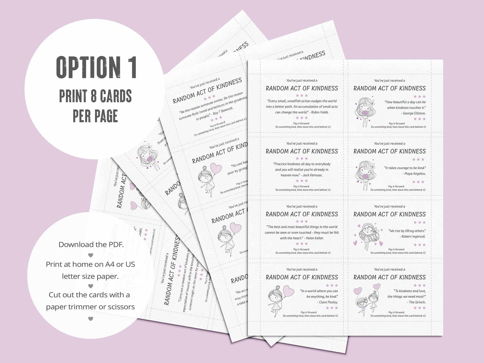 Random act of kindness cards with 32 unique quotes.