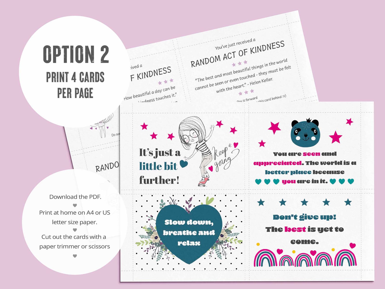 Free kindness note cards with words of encouragement.