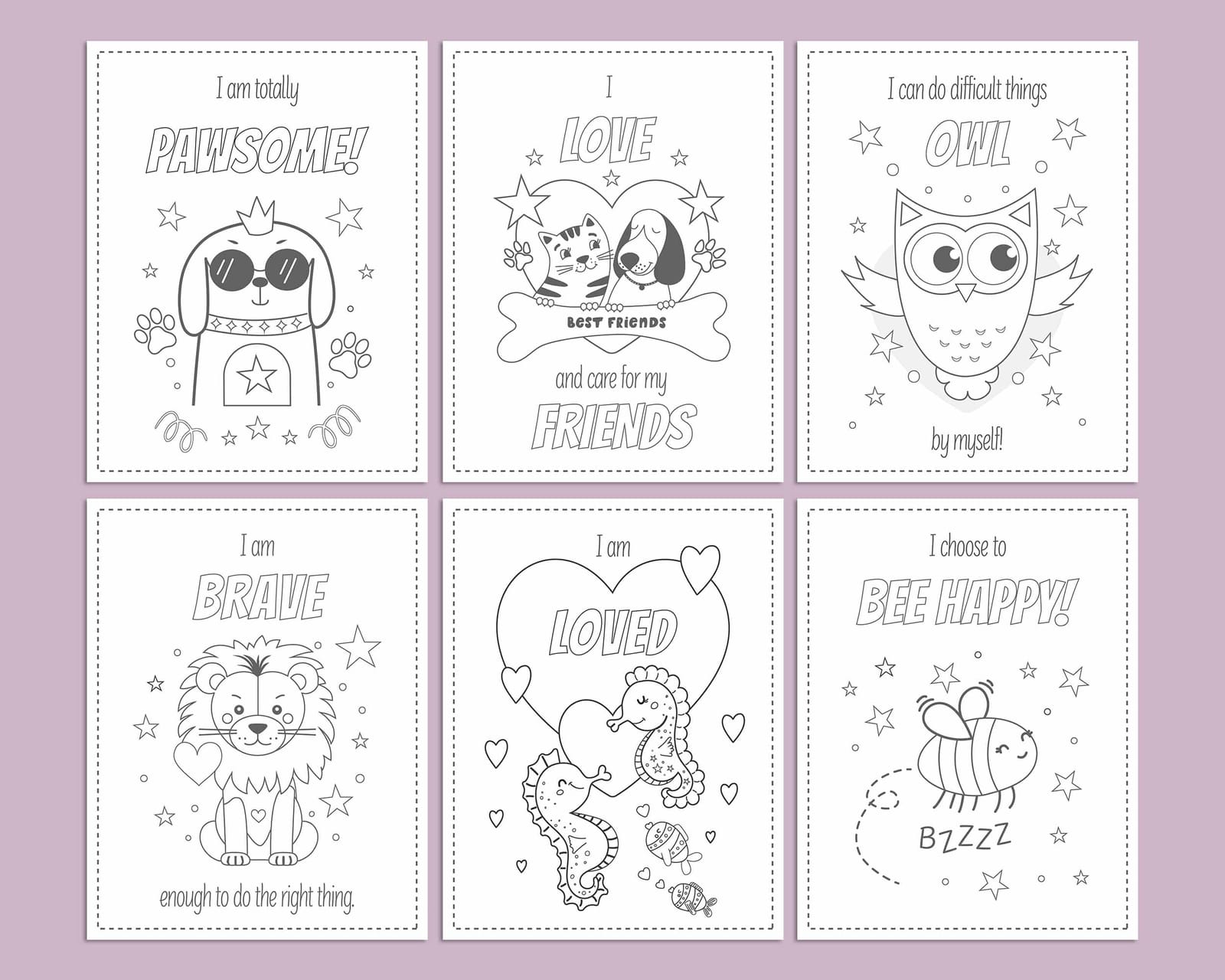 32 positive affirmation coloring pages for kids.