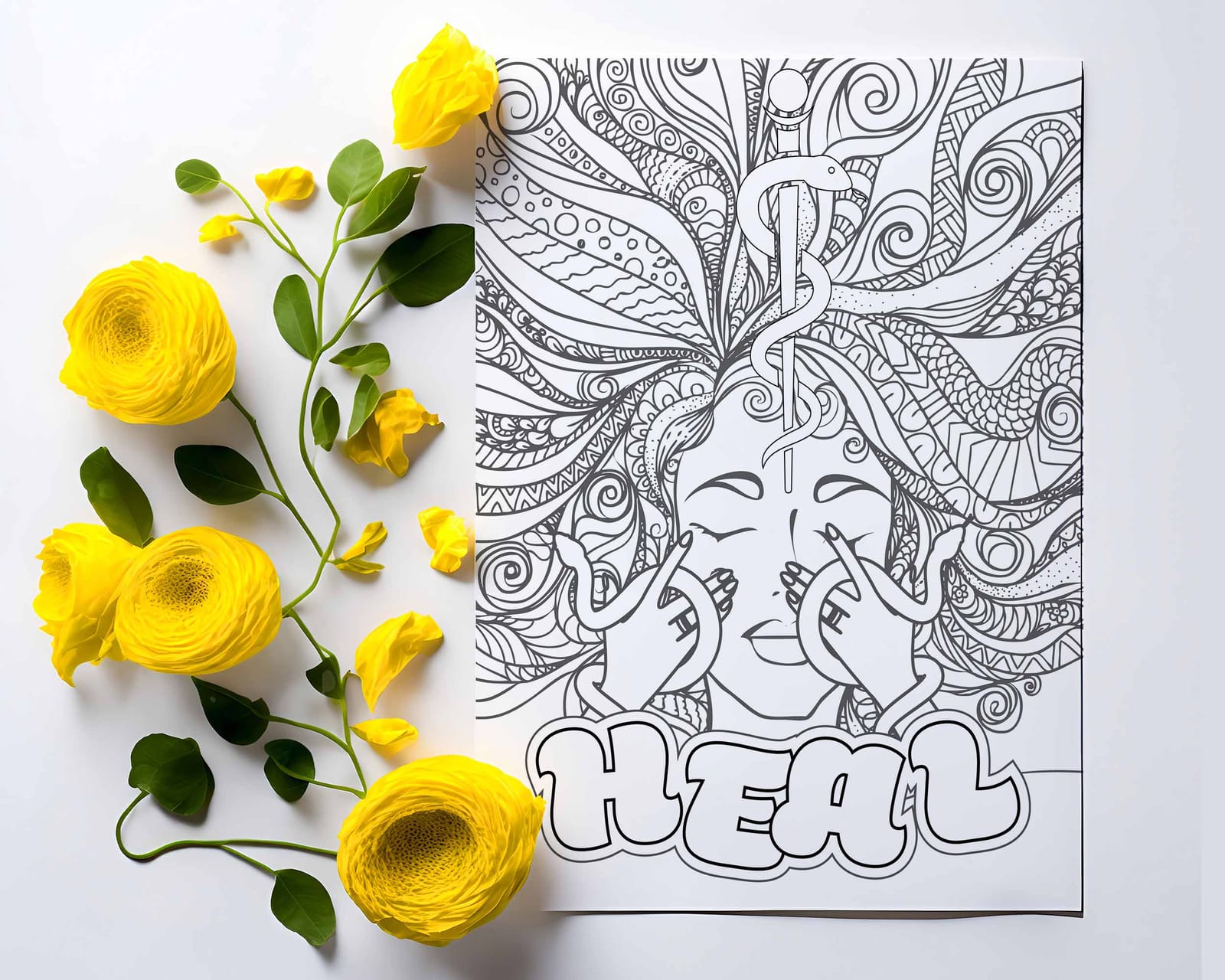 Spiritual coloring page for adults: "Heal"