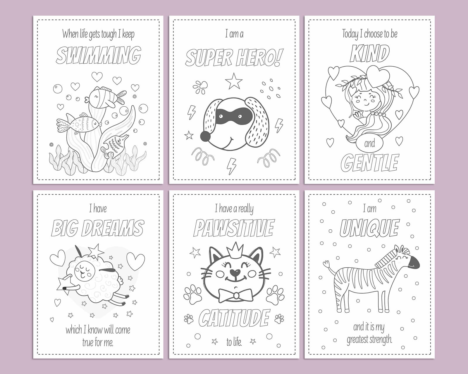 32 positive affirmation coloring pages for kids.