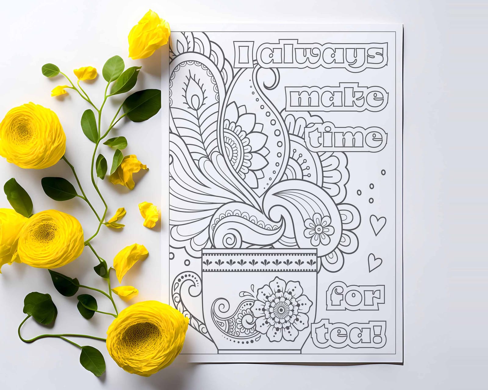 Self-care coloring page for mental health, stress & anxiety