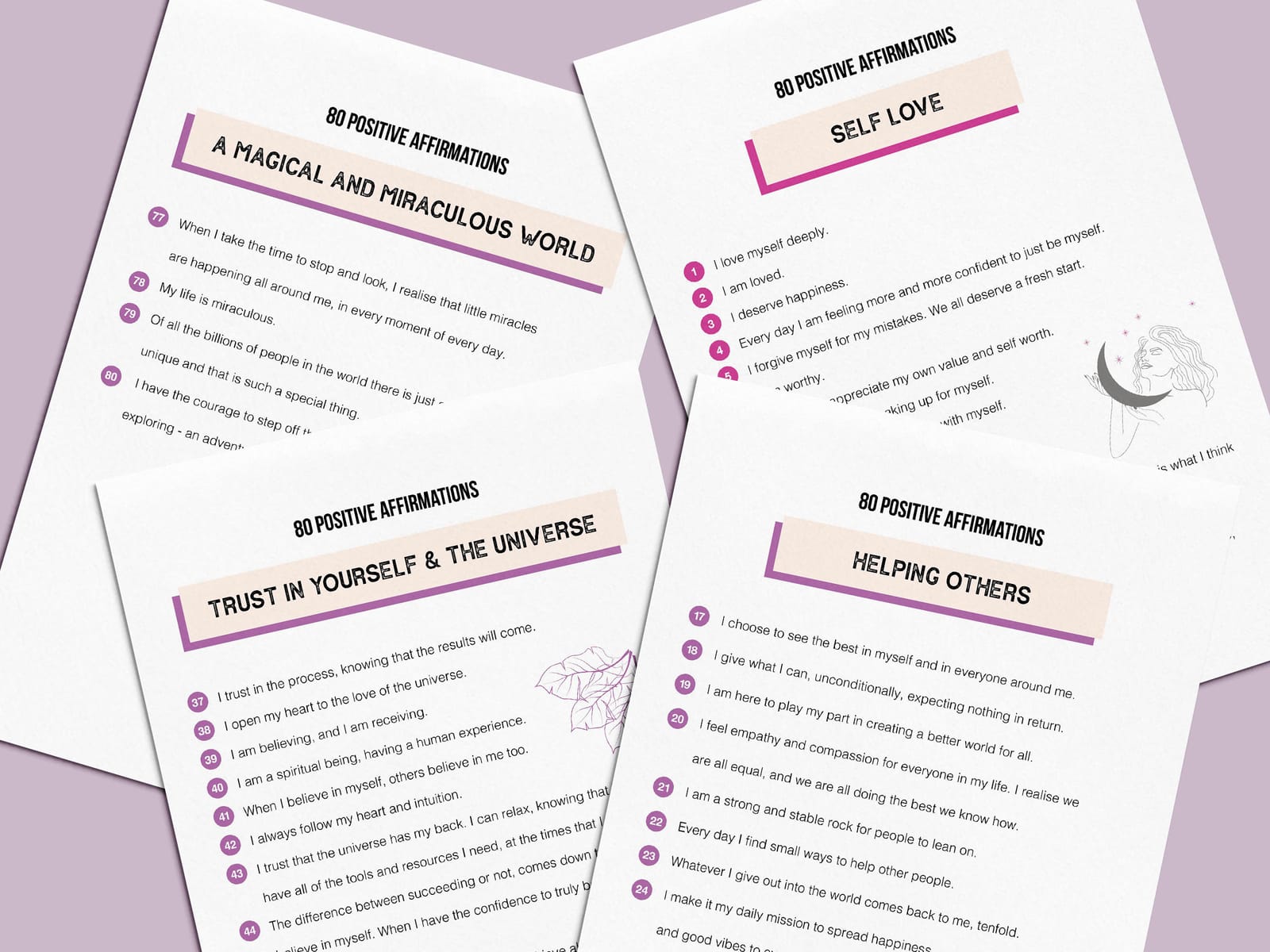 FREE Printable pdf list of 80 positive affirmations.