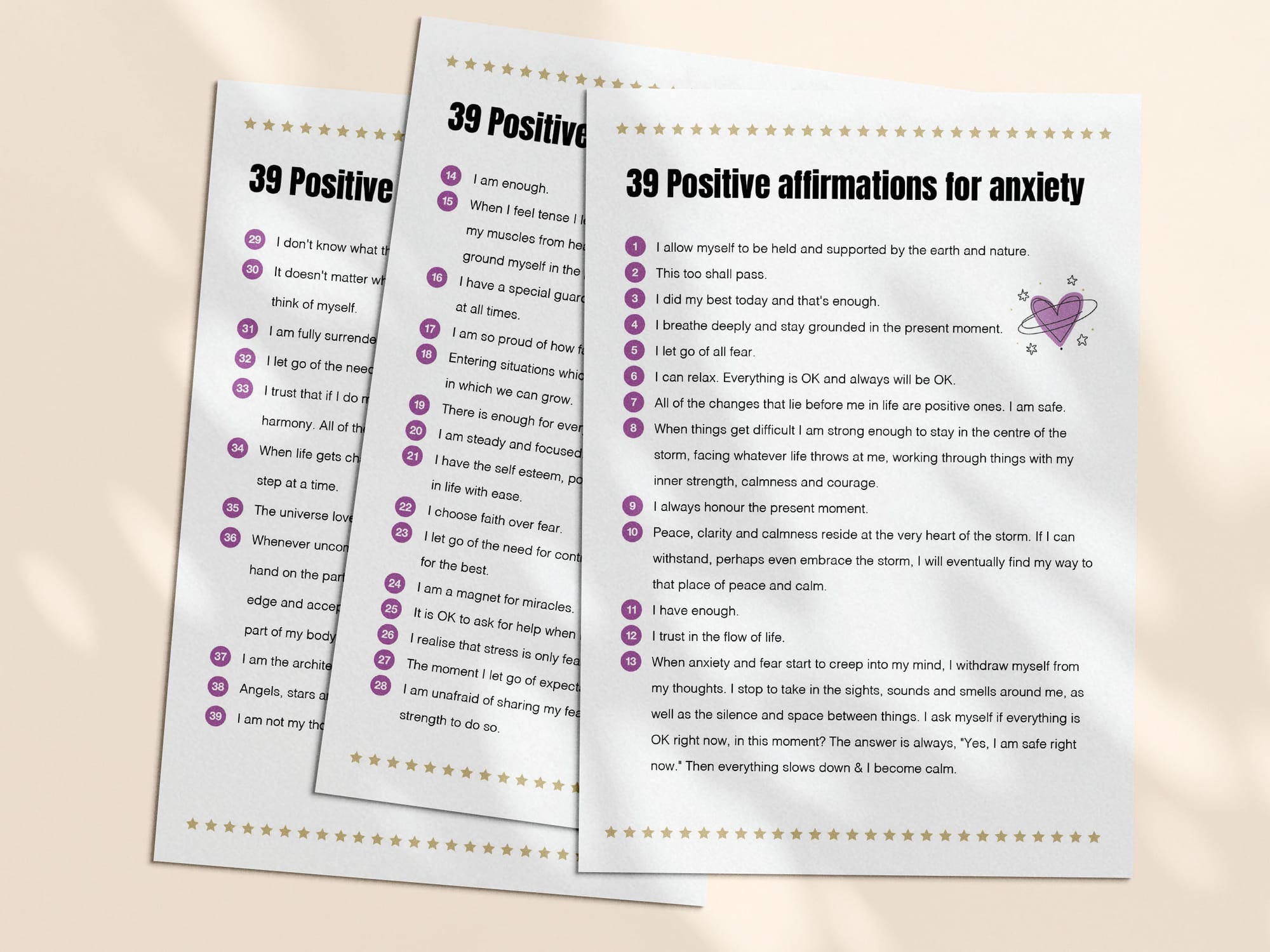 FREE printable PDF list of positive affirmations for anxiety