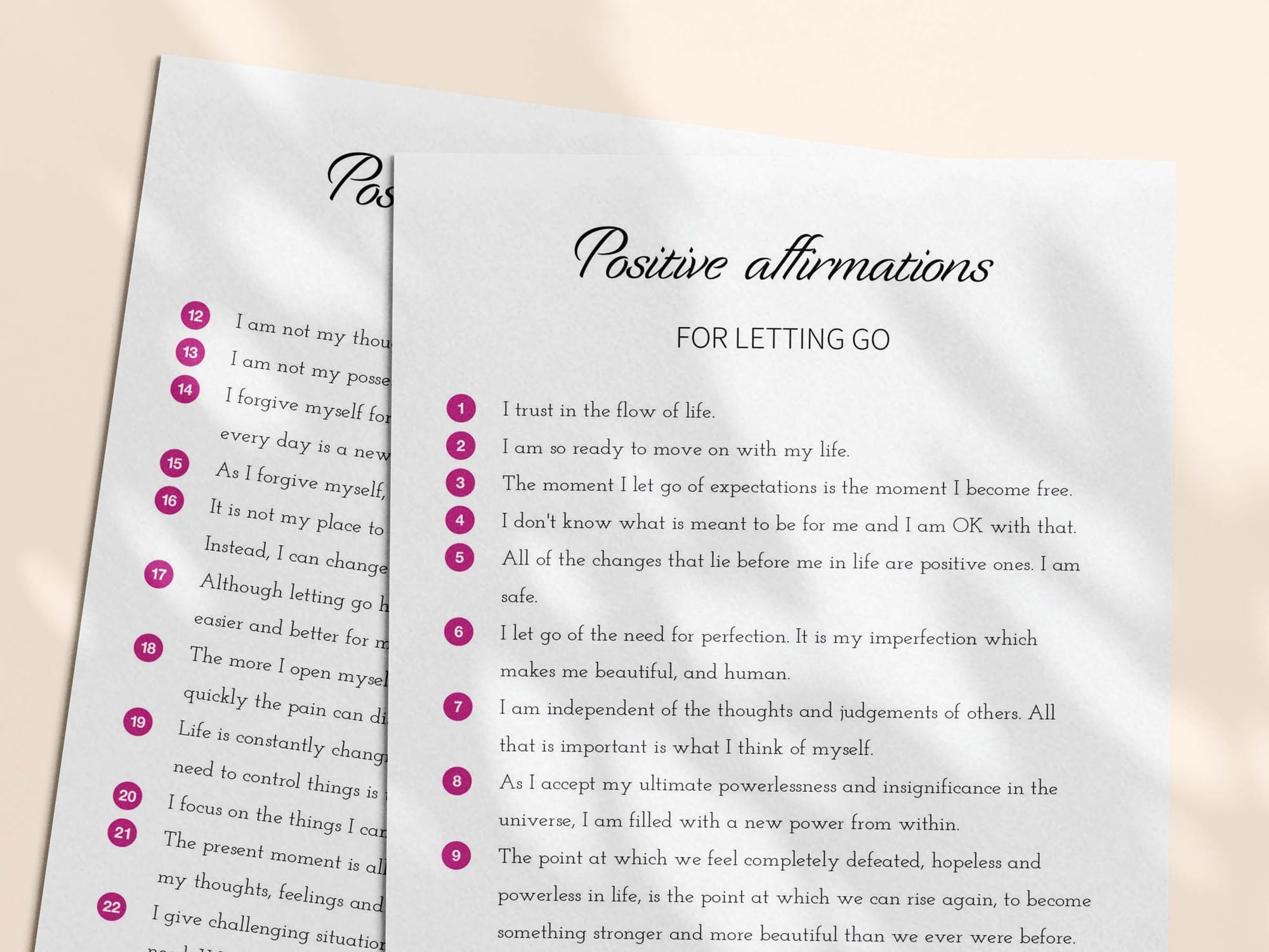 FREE printable pdf list of letting go affirmations.