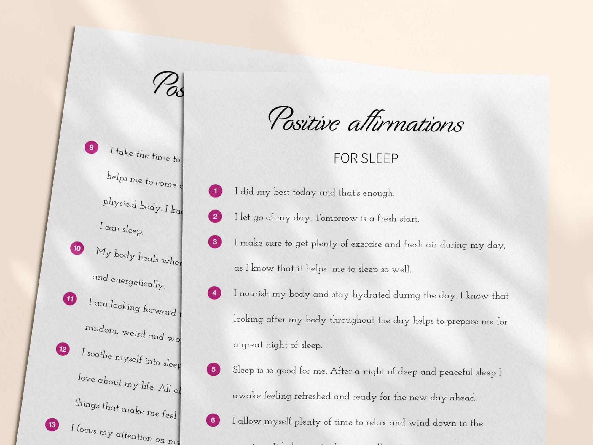 FREE printable pdf list of sleep affirmations.