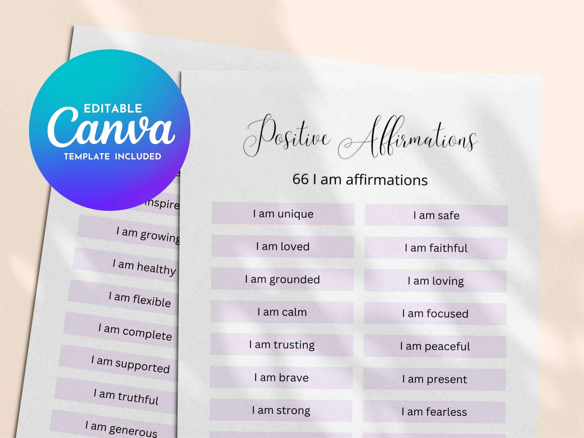 FREE printable pdf list of I AM affirmations.