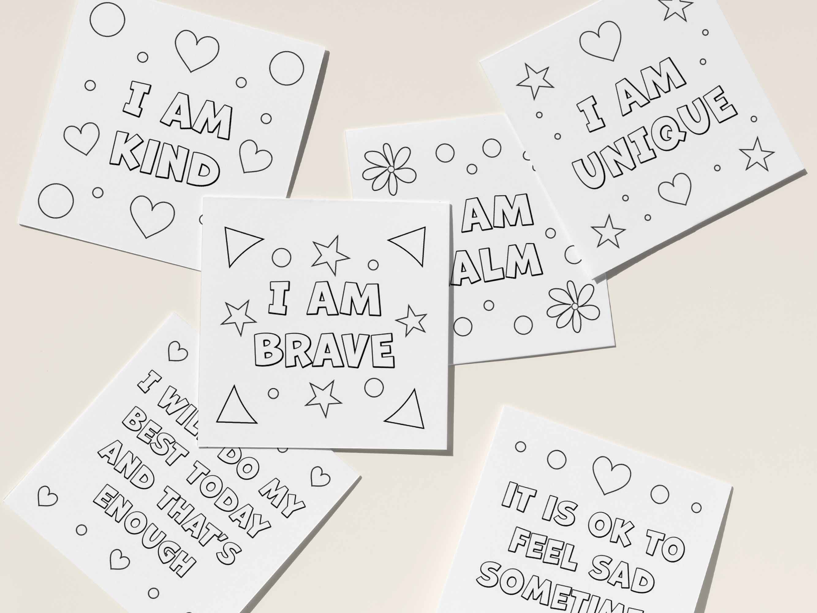 FREE kids coloring affirmation cards. Printable PDF.