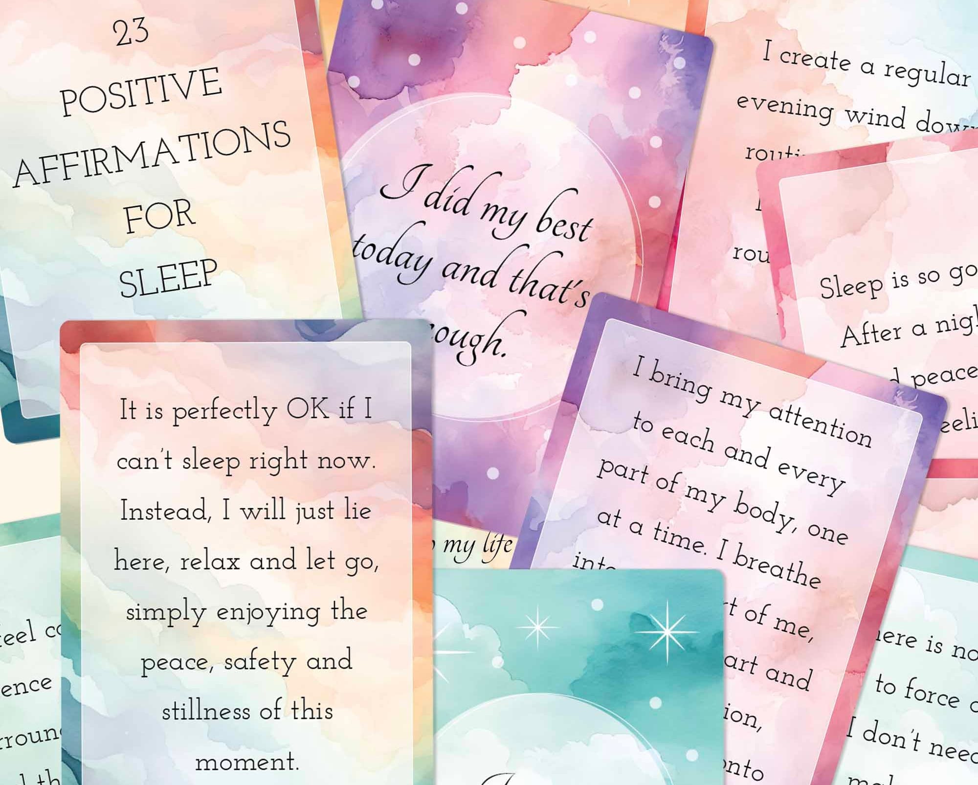 23 FREE printable positive affirmation cards for sleep.