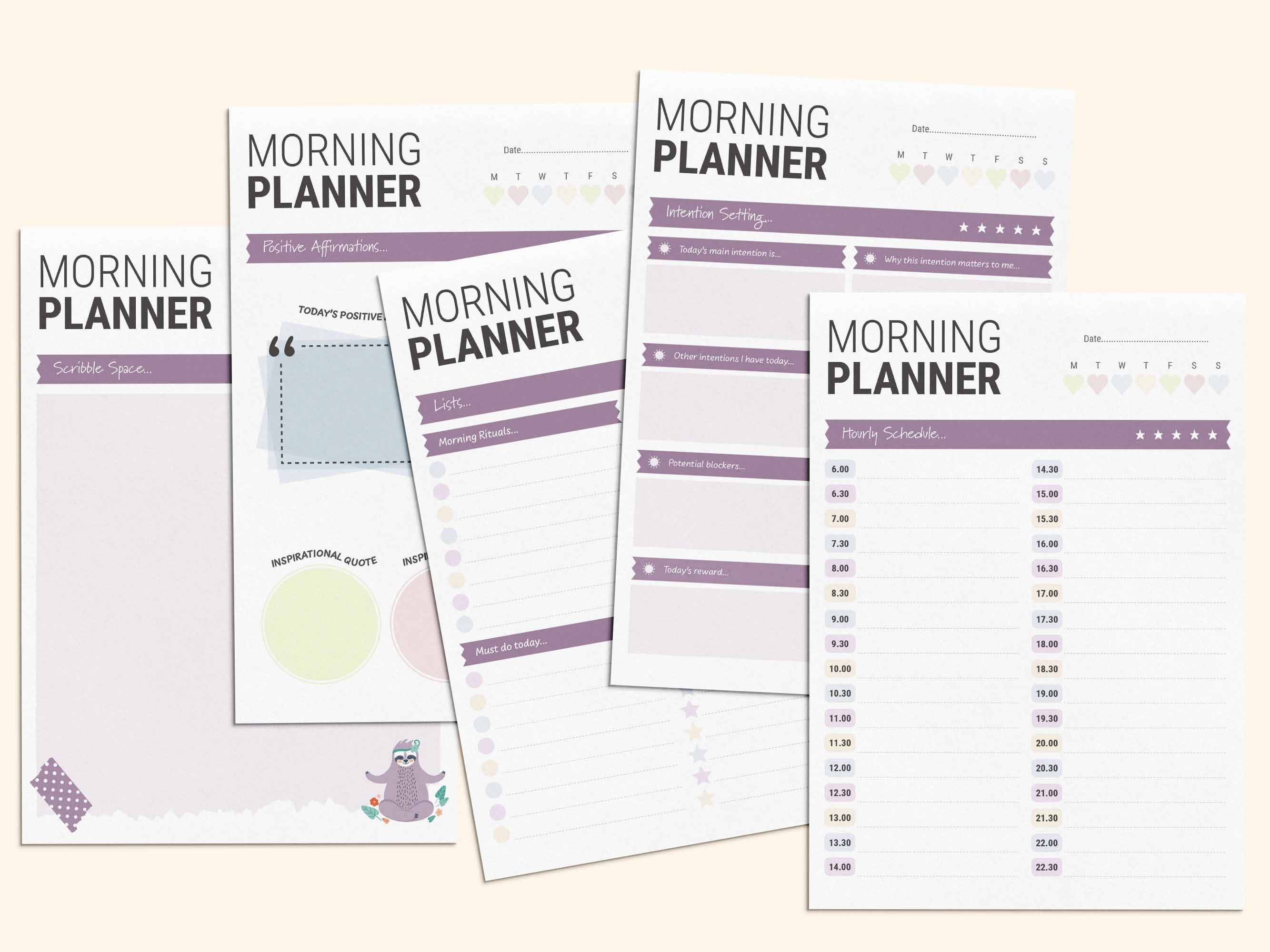 Printable morning routine daily planner worksheets & to dos
