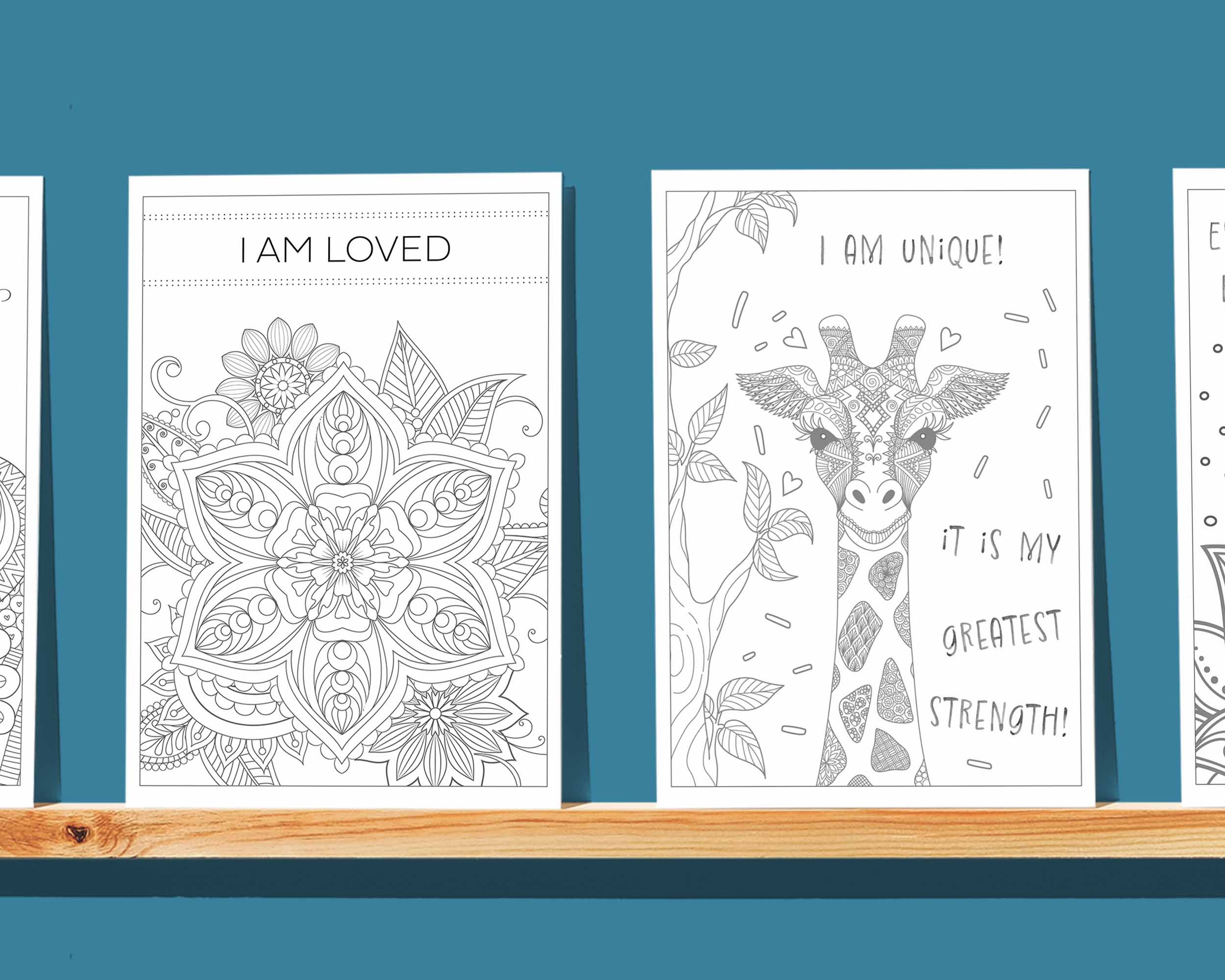Mental health coloring pages with positive affirmations.