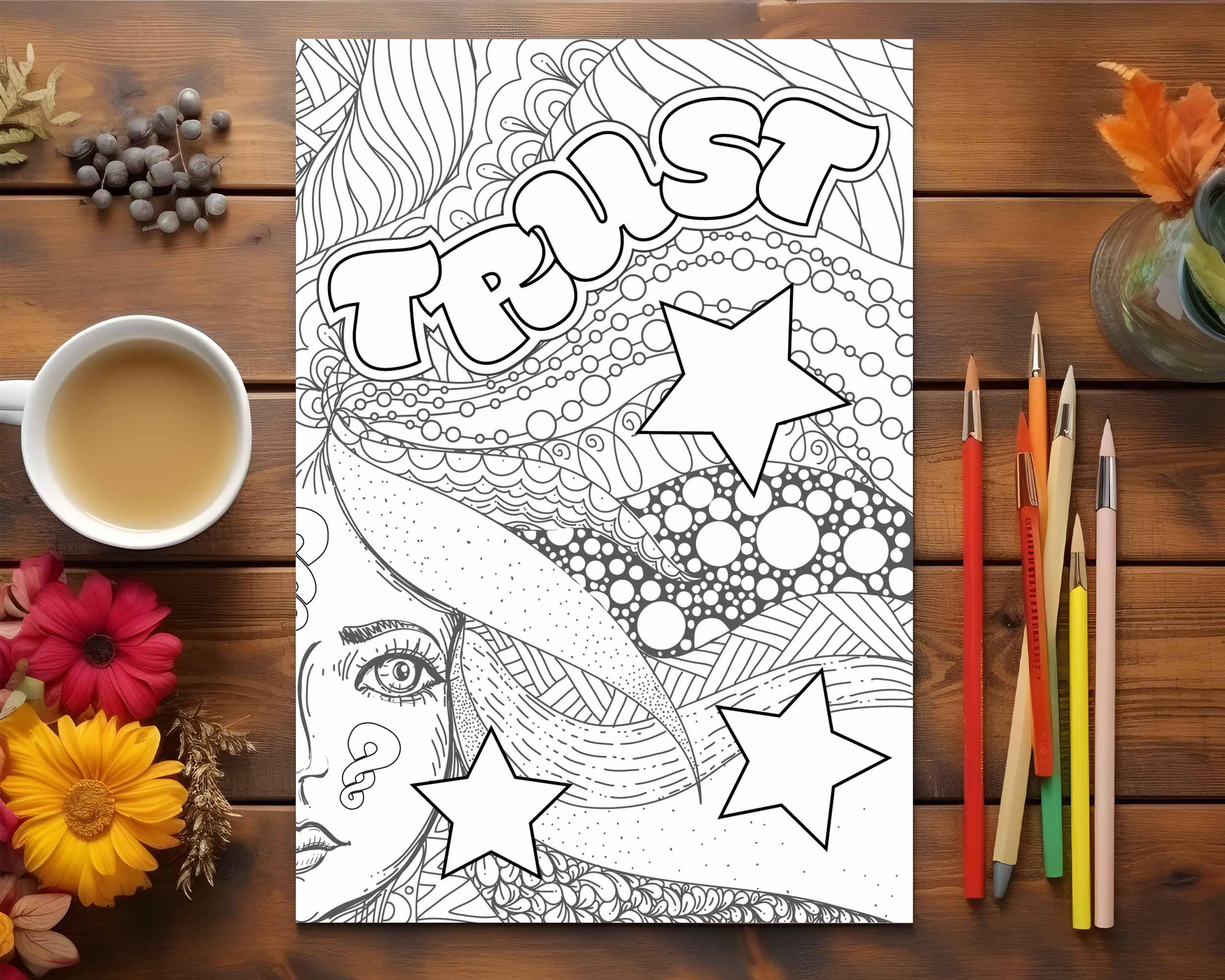 Spiritual coloring page for adults: "Trust"