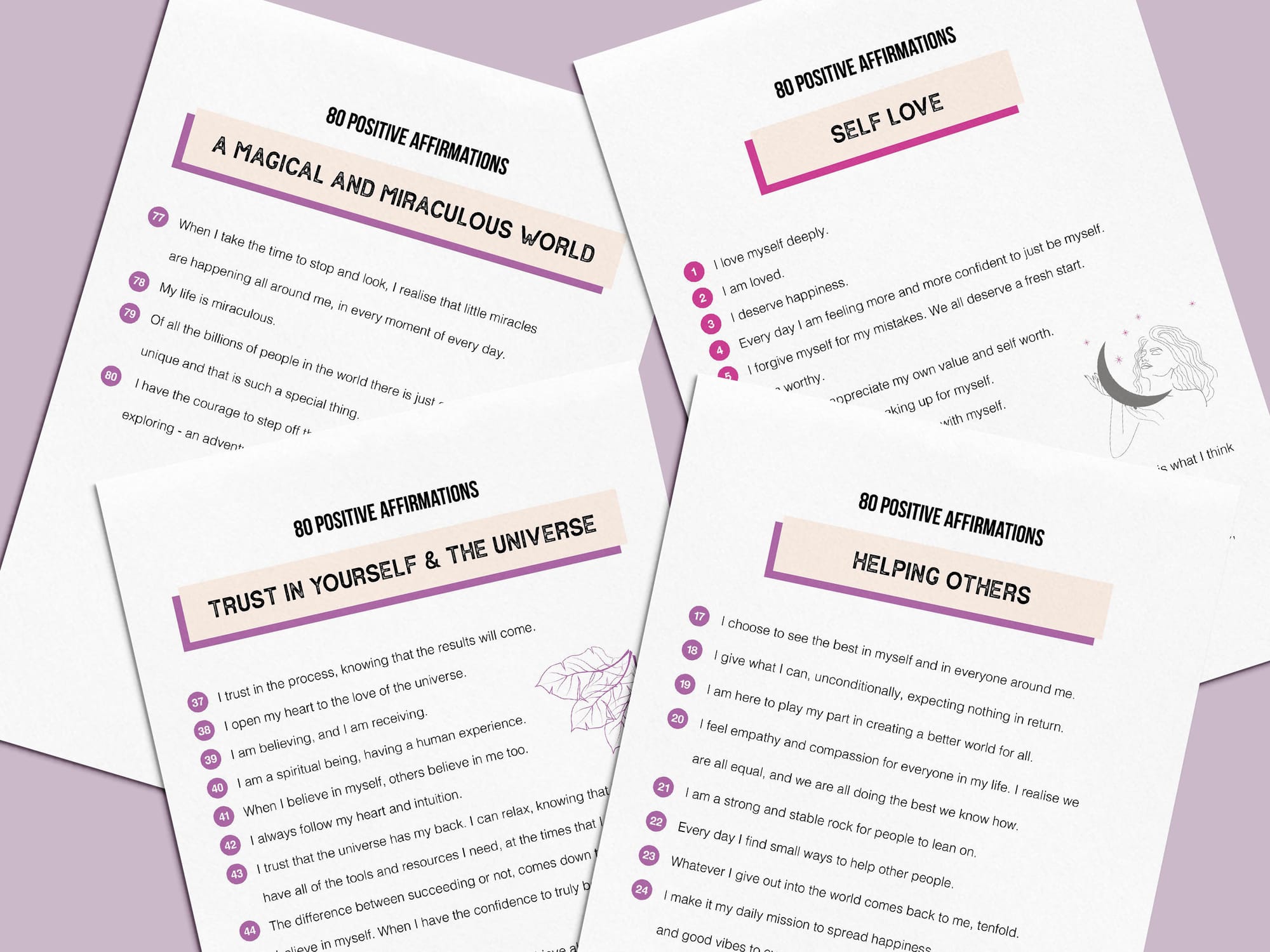 FREE Printable pdf list of 80 positive affirmations.