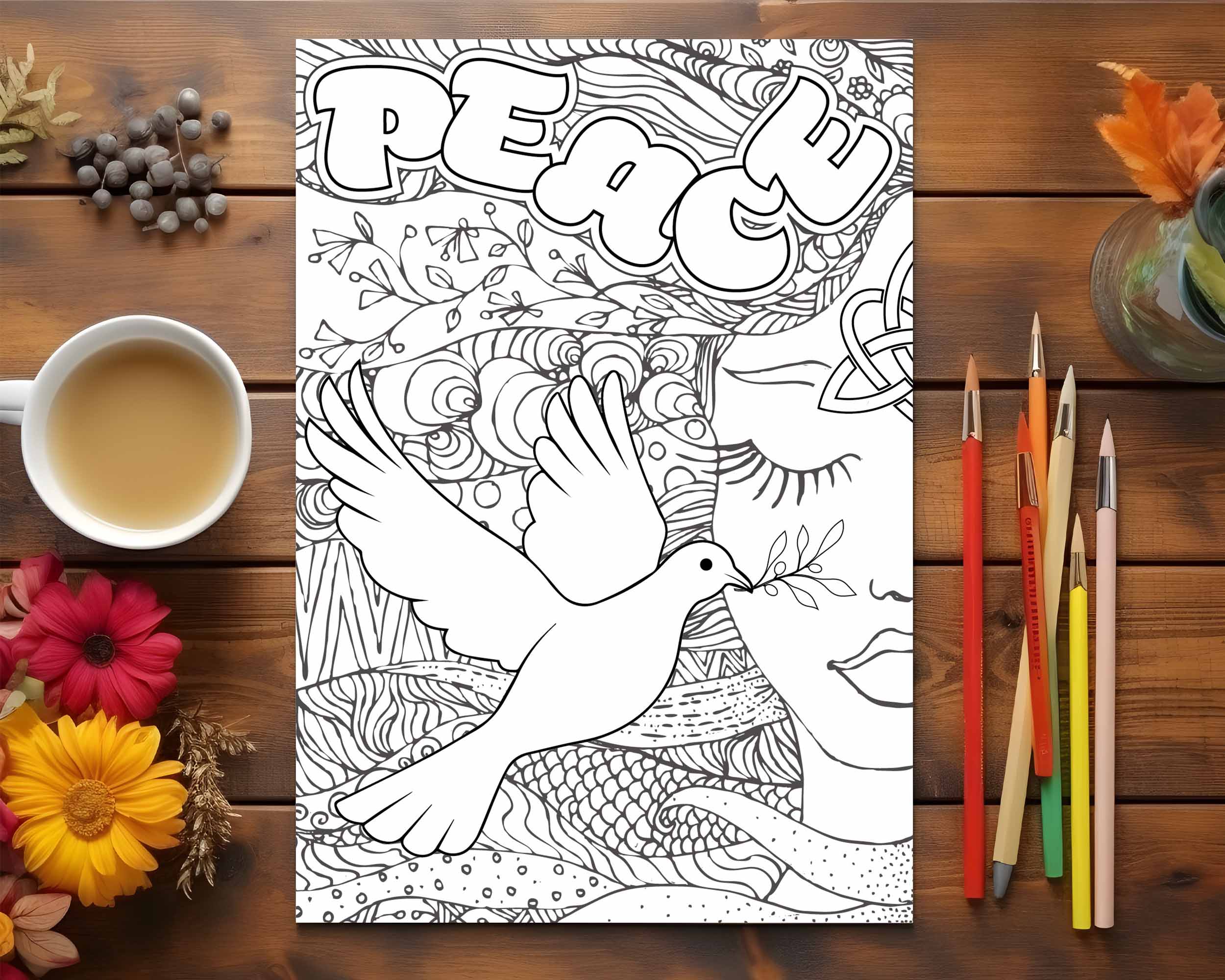 FREE spiritual coloring page for adults: "Peace"