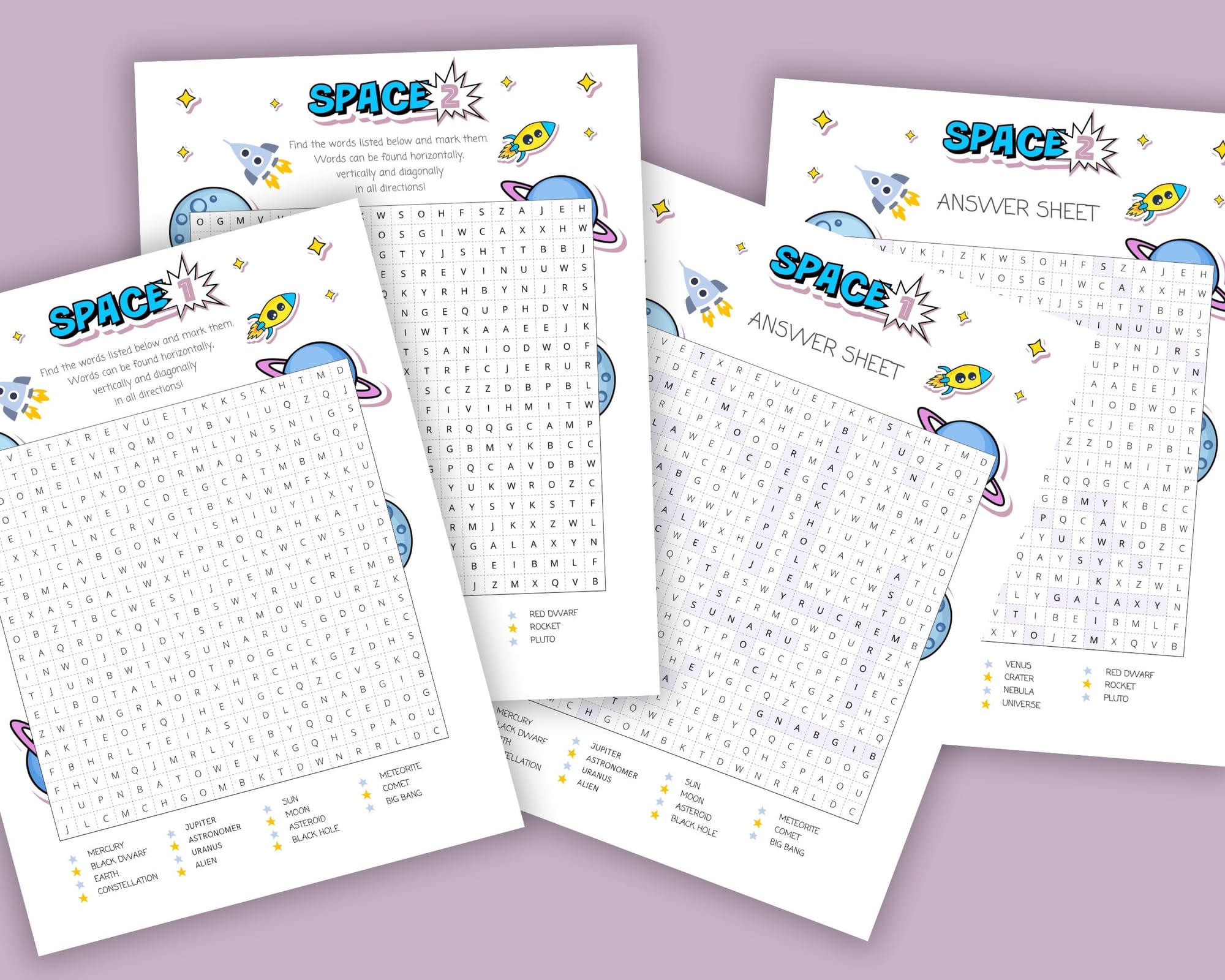 Printable space word search for kids