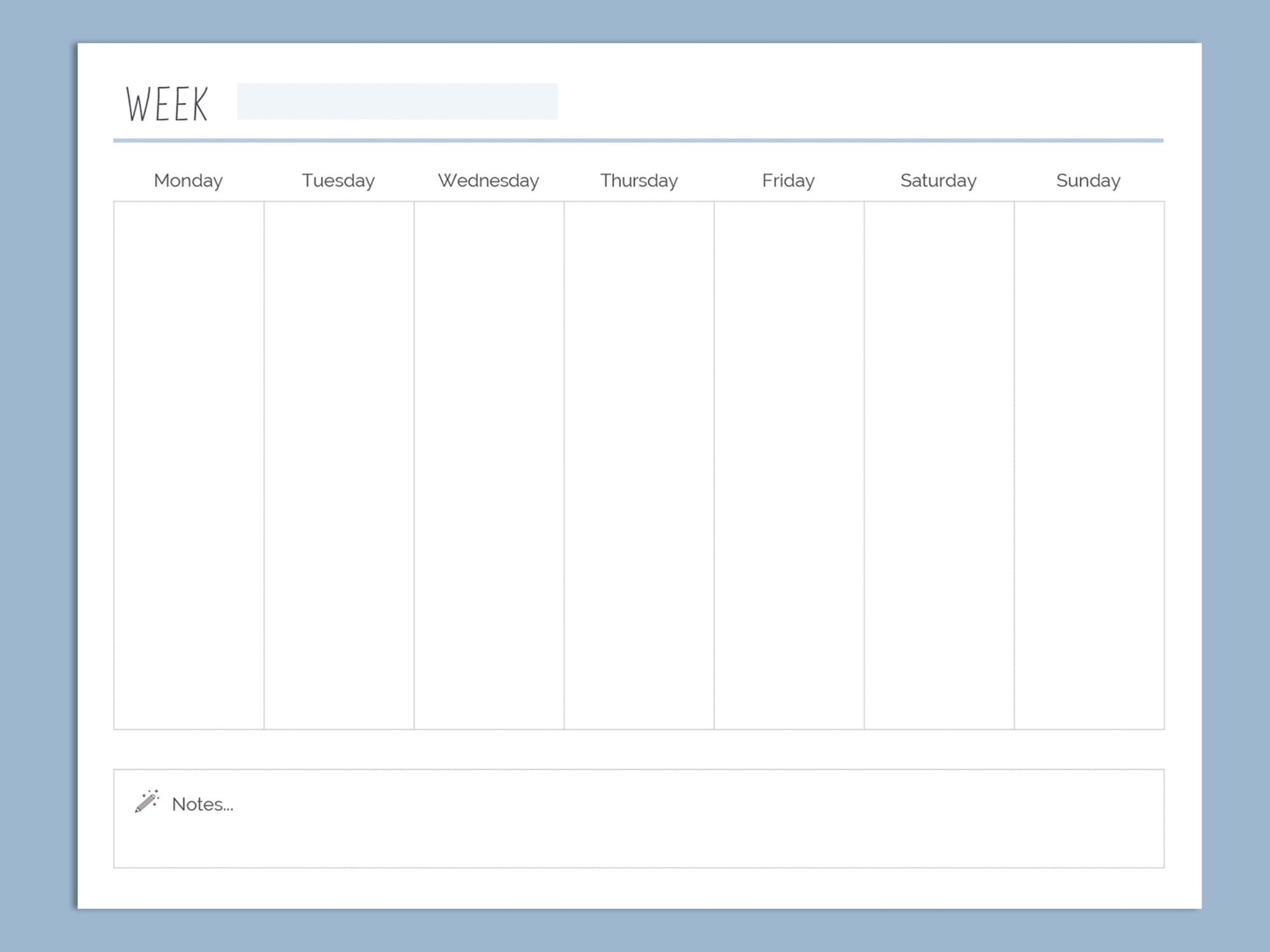 FREE printable weekly planner. Monday start.