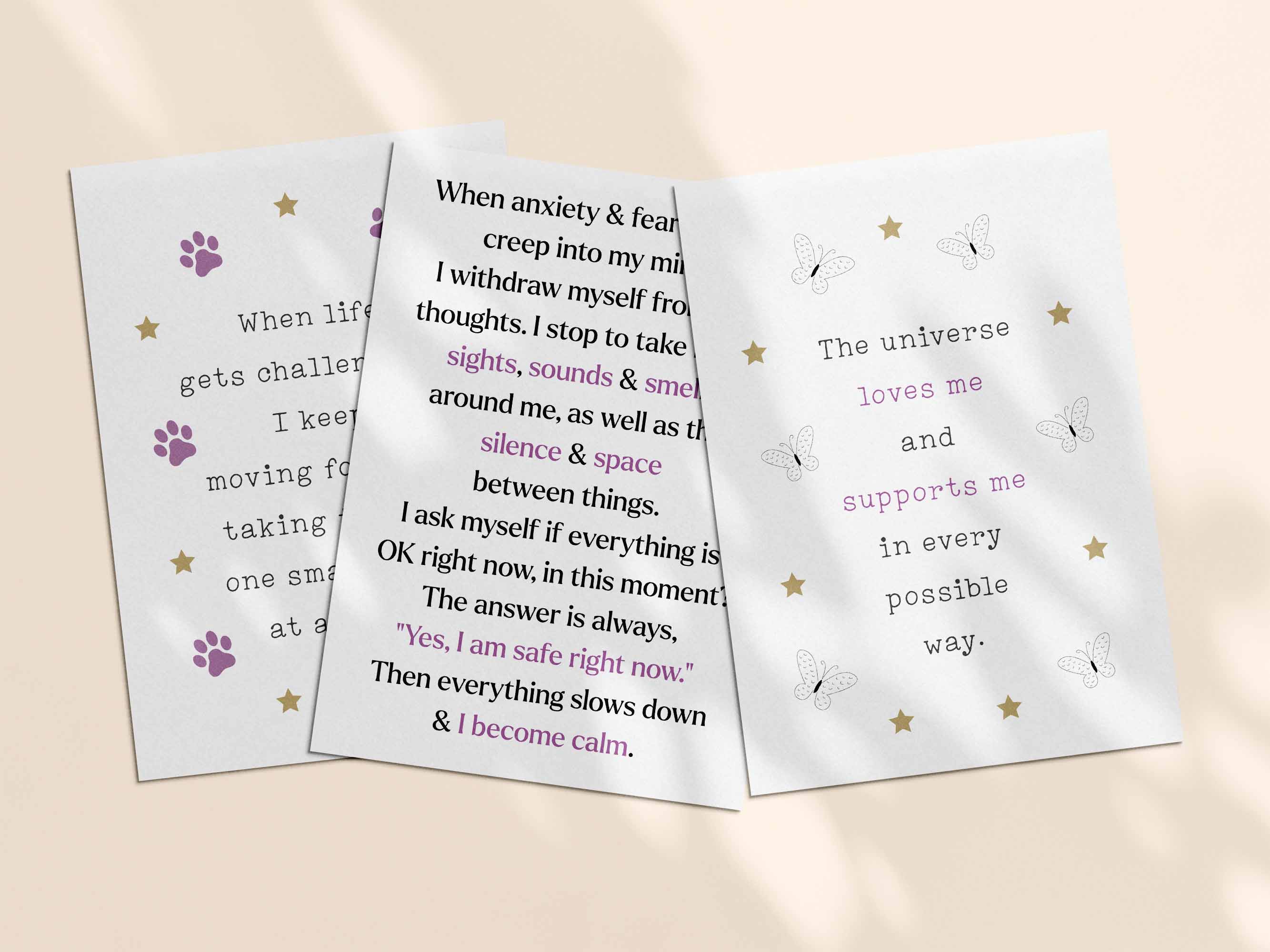 Printable positive affirmation cards for anxiety and stress.