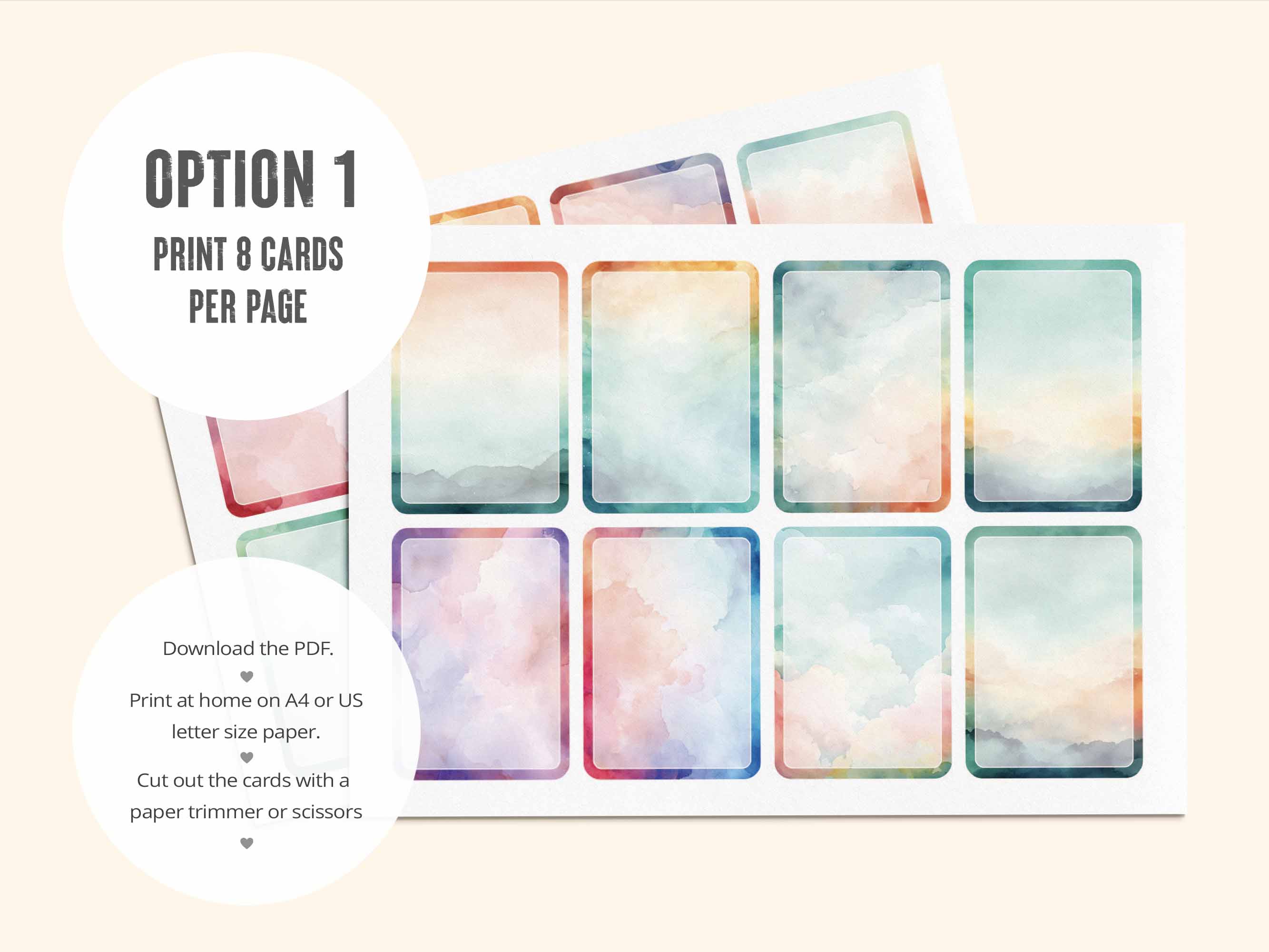 16 FREE watercolor blank printable affirmation cards.