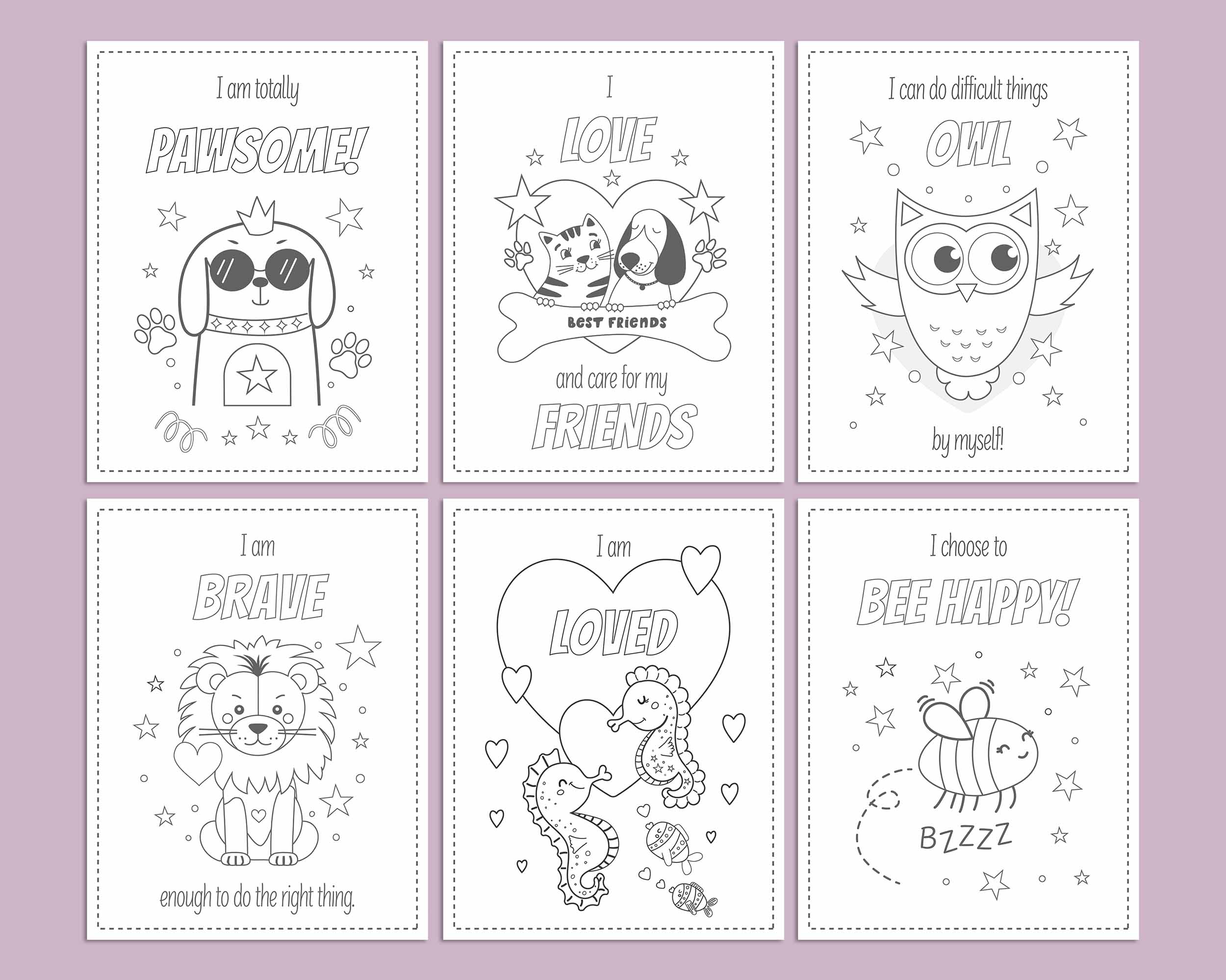 32 positive affirmation coloring pages for kids.