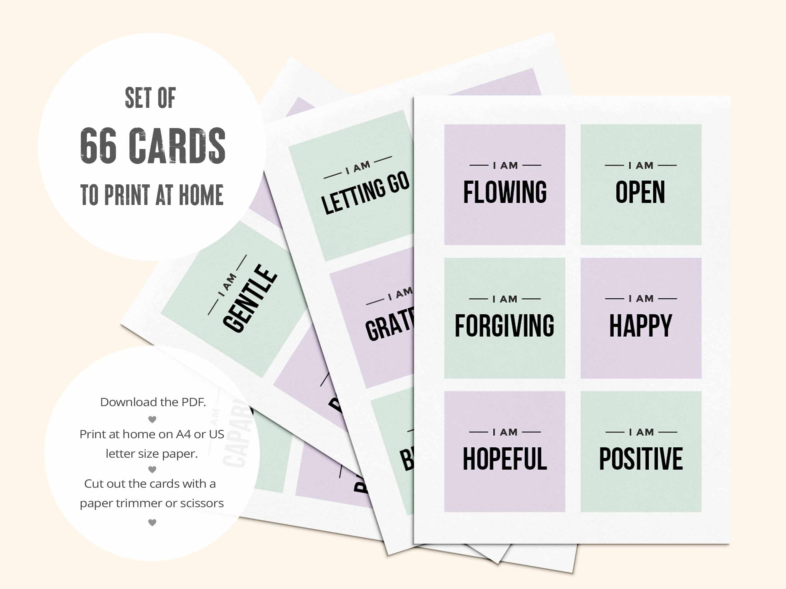 66 printable 'I AM' affirmation cards. Editable in CANVA
