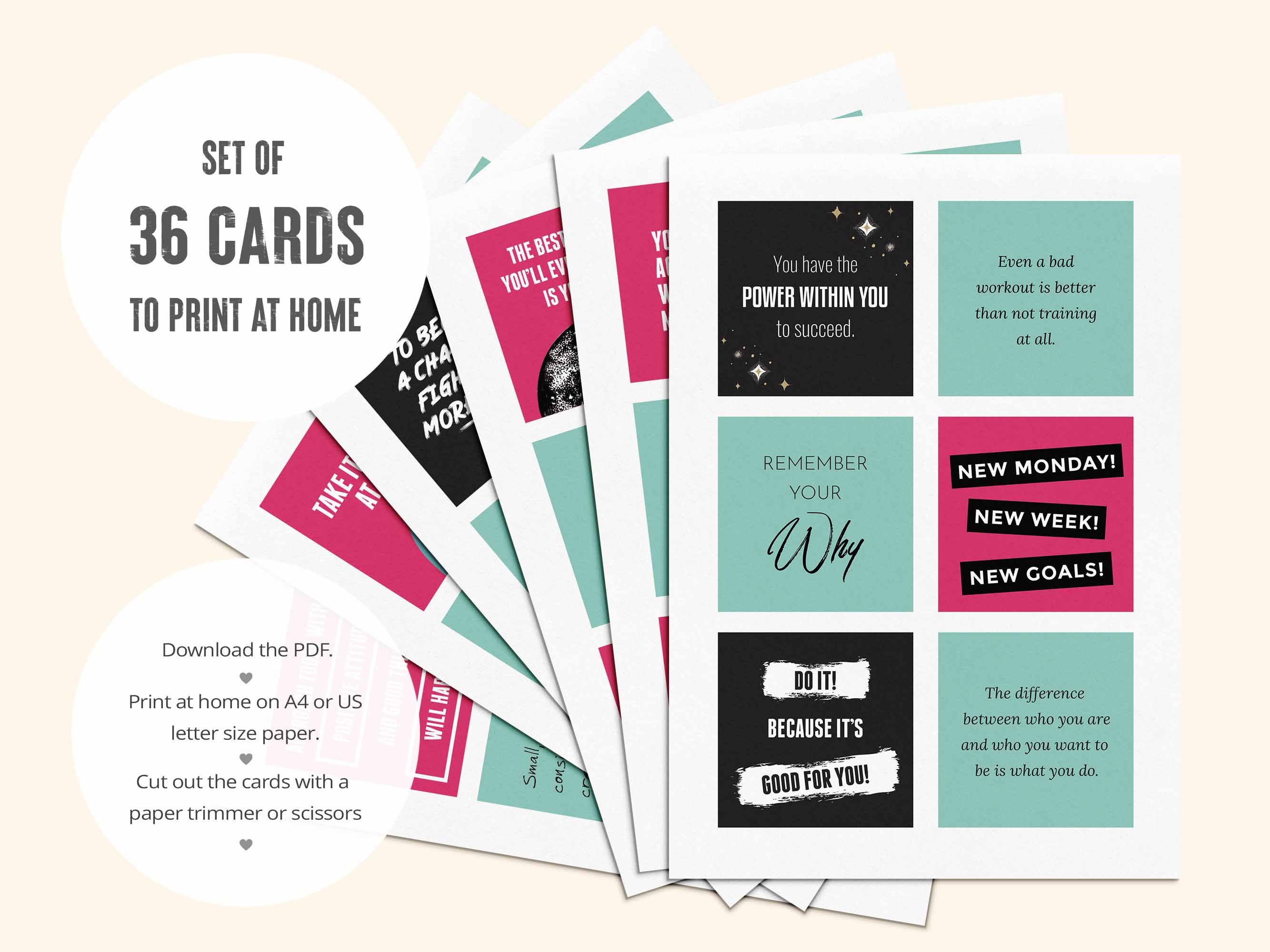 36 motivational quote cards for gym, fitness, workouts, self ...