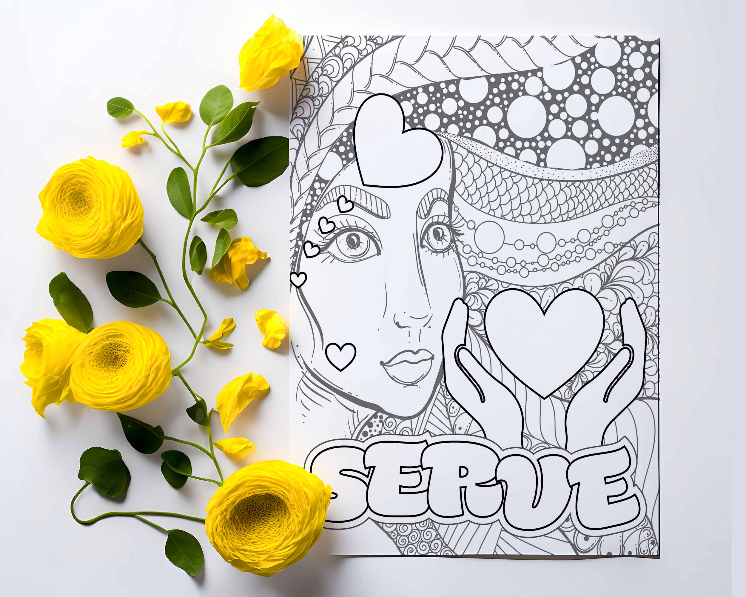 Spiritual coloring page for adults: "Serve"