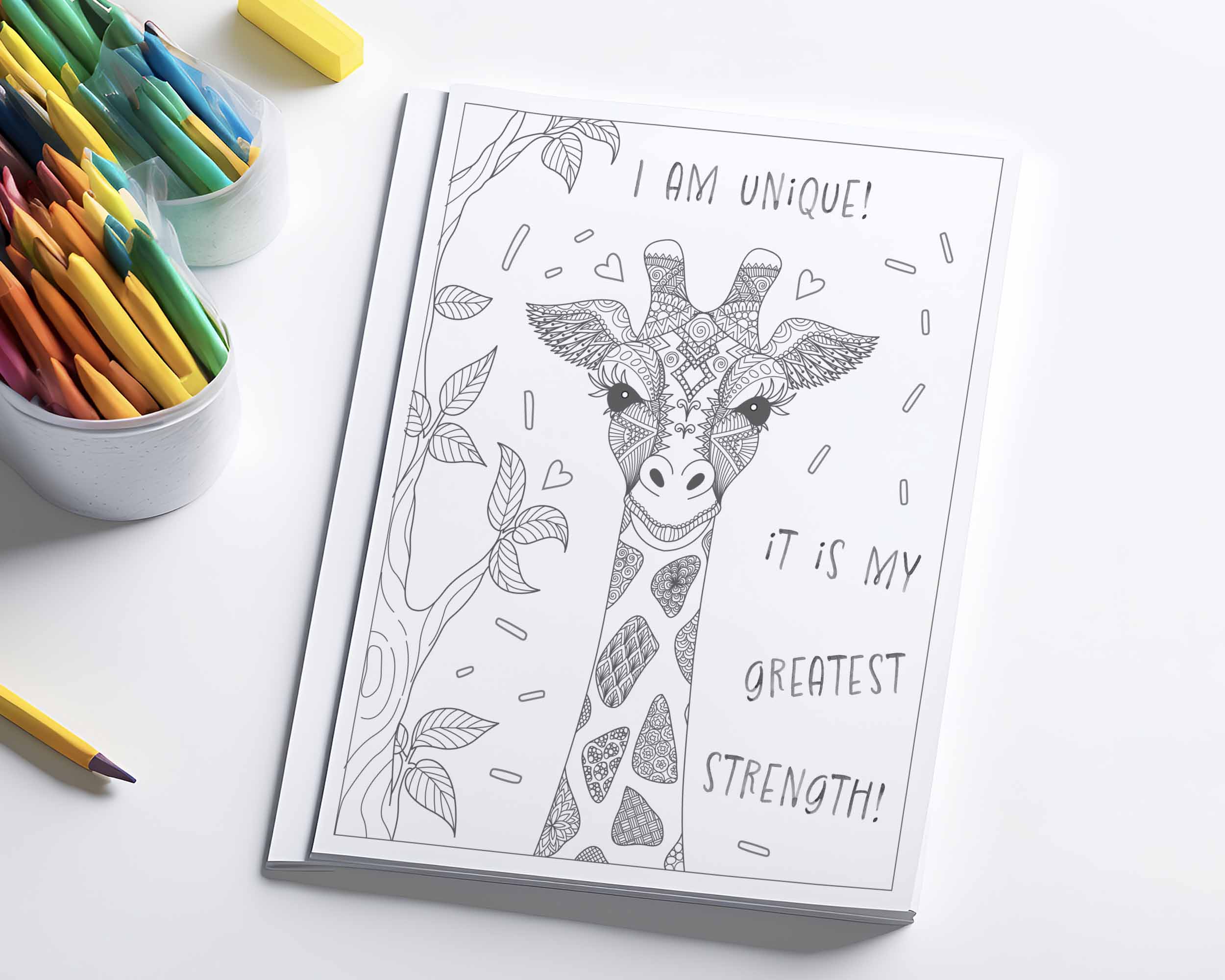 Giraffe coloring page for anxiety relief & mental health