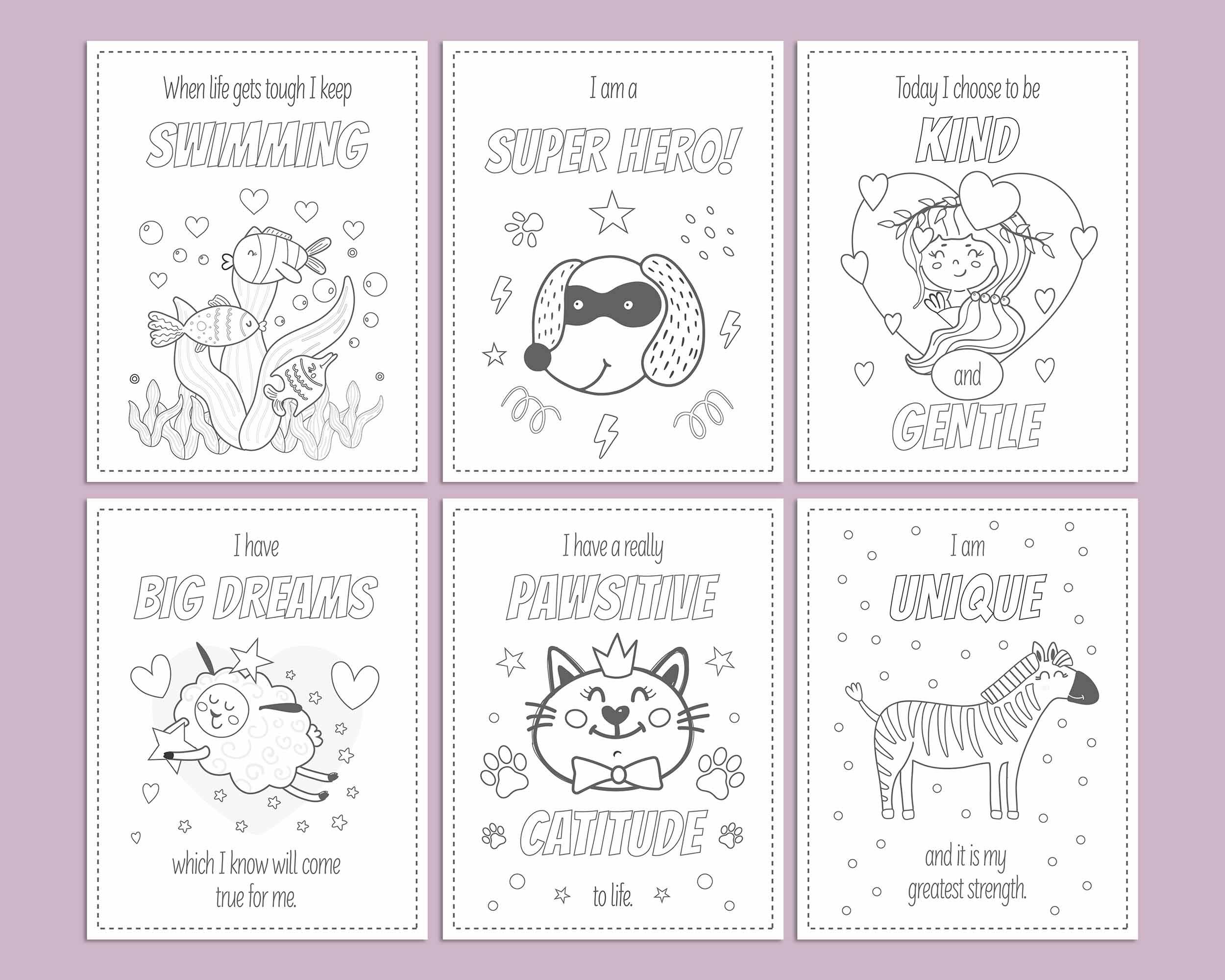 32 positive affirmation coloring pages for kids.